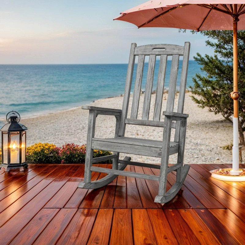 Winston Porter Oversized Wooden Rocking Chair with High Backrest and ...