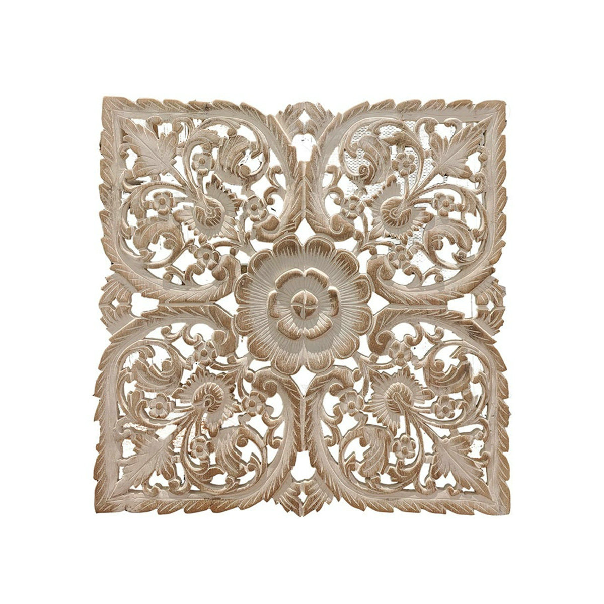 STONE DRAGON TILE ARTS LLC Teak Vintage Square Panel Openwork Carved ...