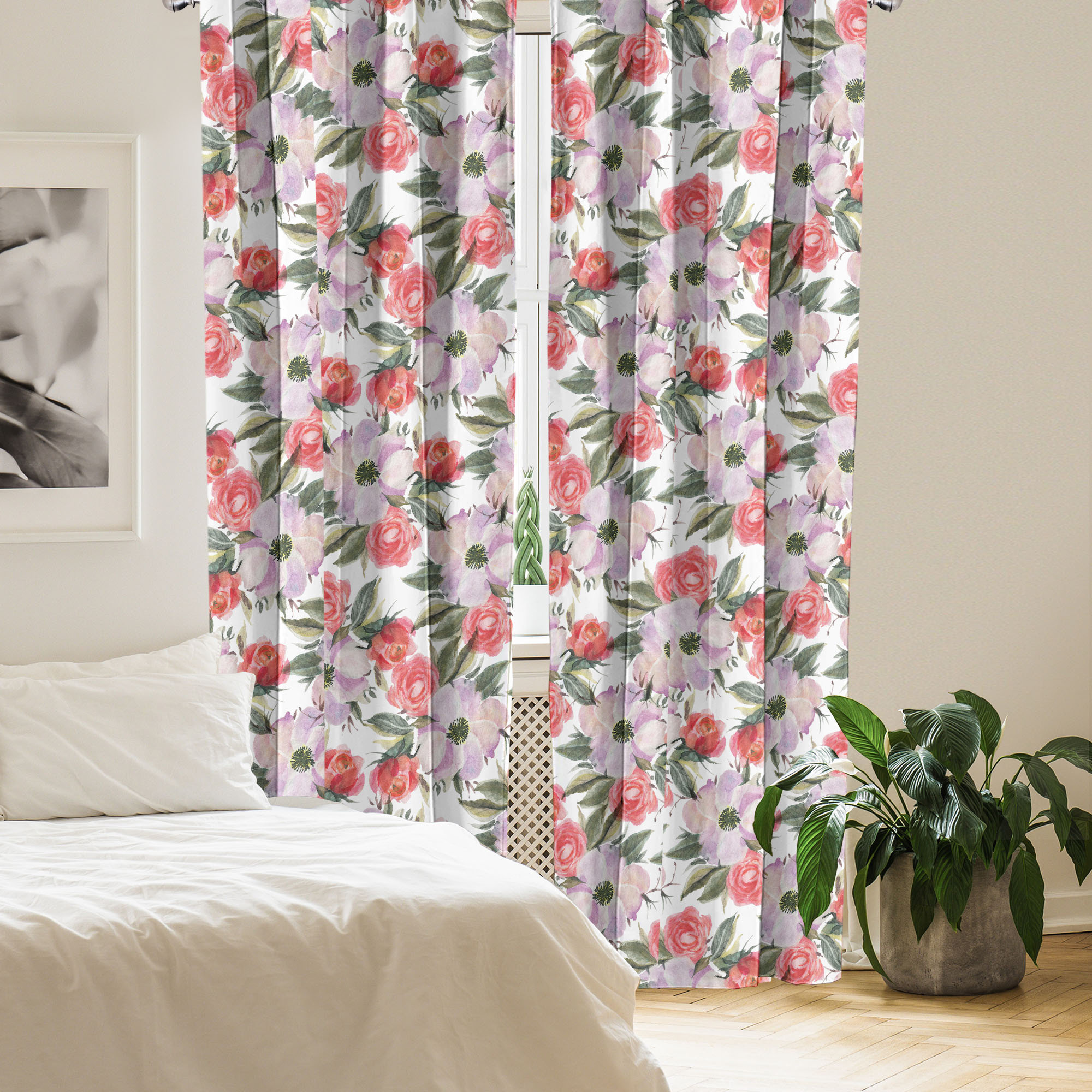 East Urban Home Floral Curtains Botanical Spring Watercolor Pair Dark ...