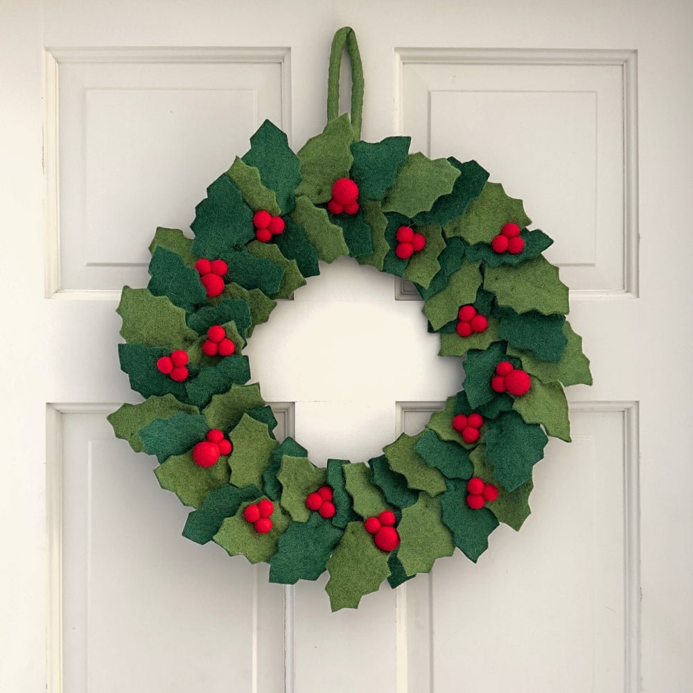 Humble Hilo Handmade Felt Flower, Holiday Wreath with Red Berries | Wayfair