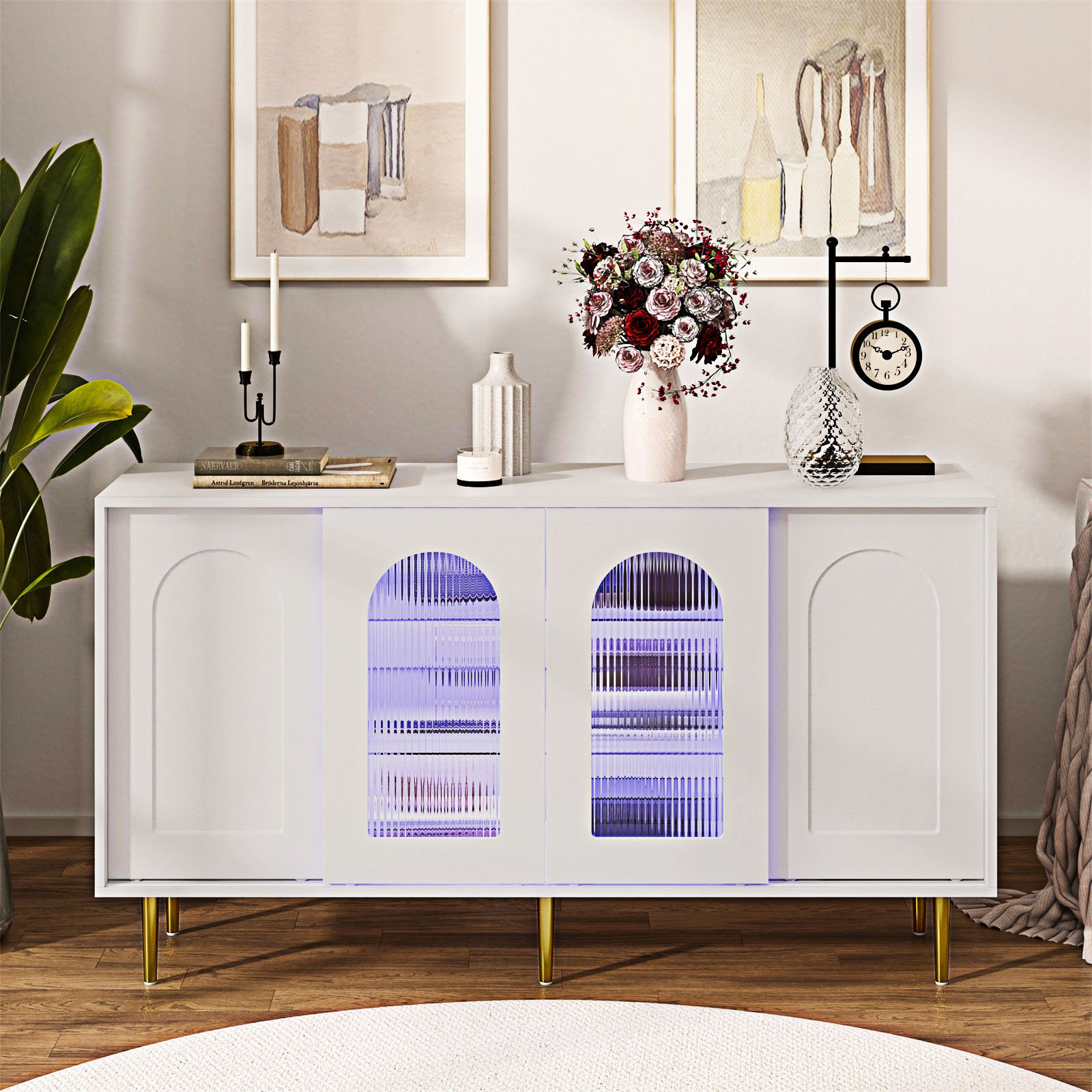 Ebern Designs Buffet Sideboard Storage Cabinet with Glass Sliding Door | Wayfair