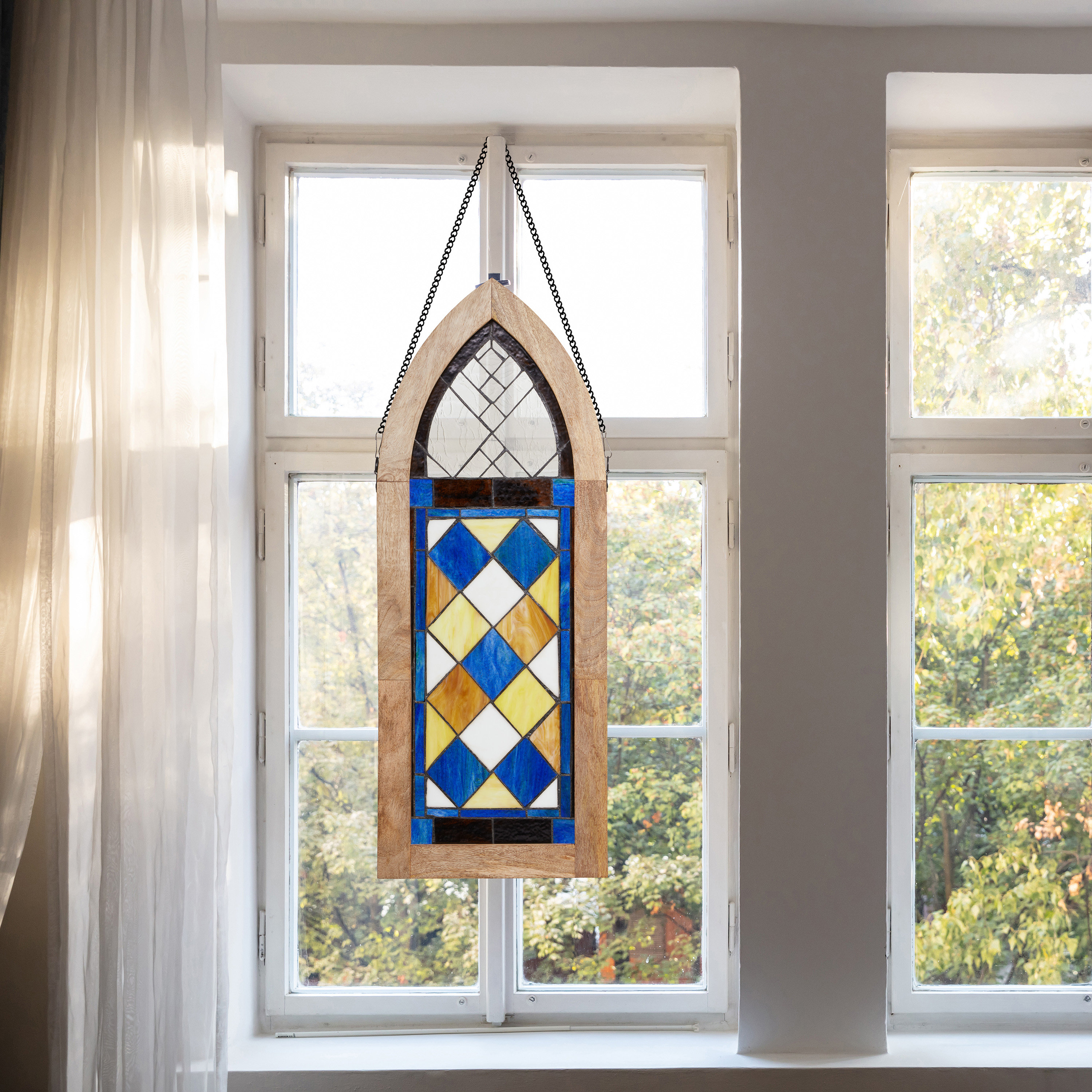 Loon Peak® 36"H Victorian Checkerboard Cathedral-Style Stained Glass ...