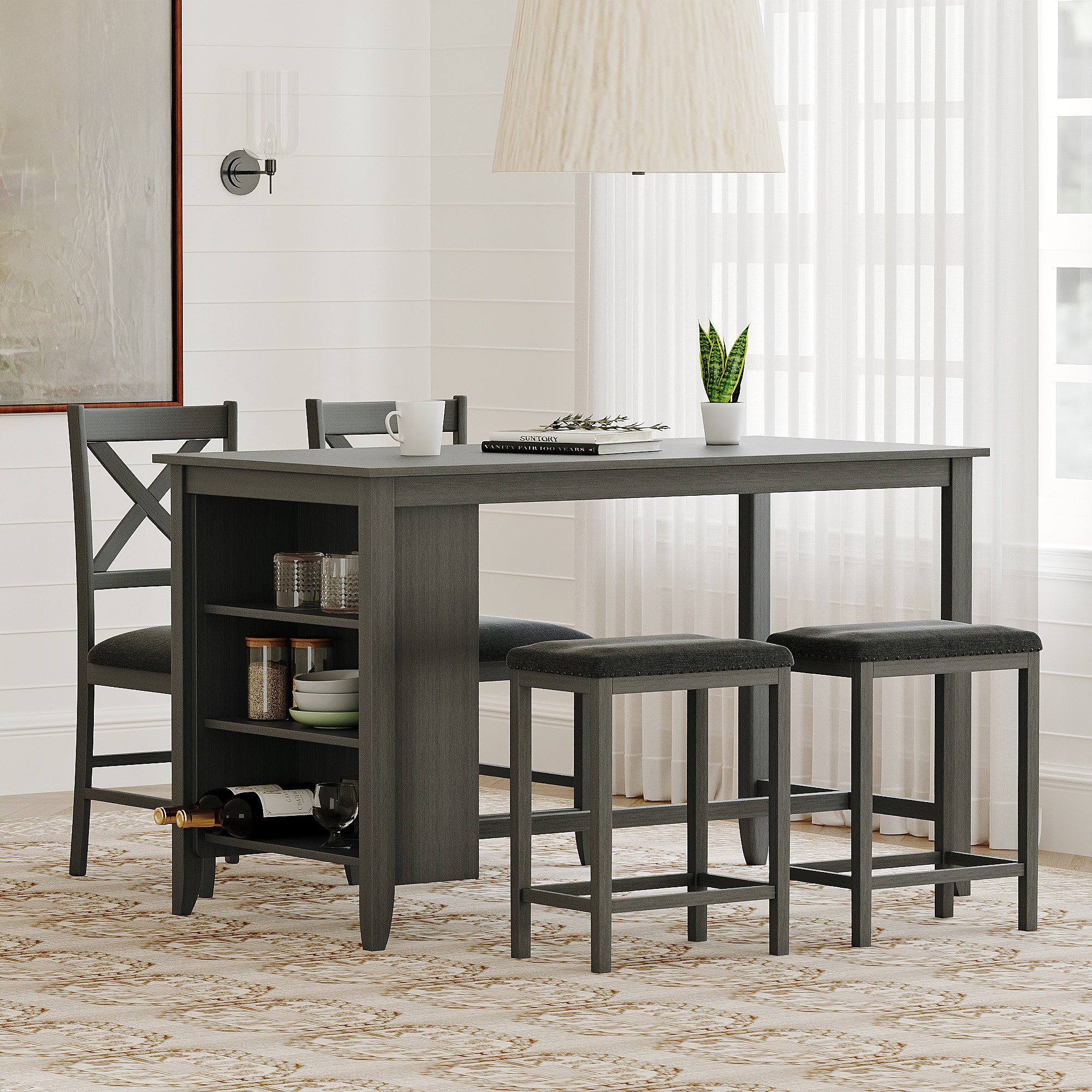 Vicissitudes Solid Wood & Mdf Bar Sets(Long Bar Table & Barstools(Set ...