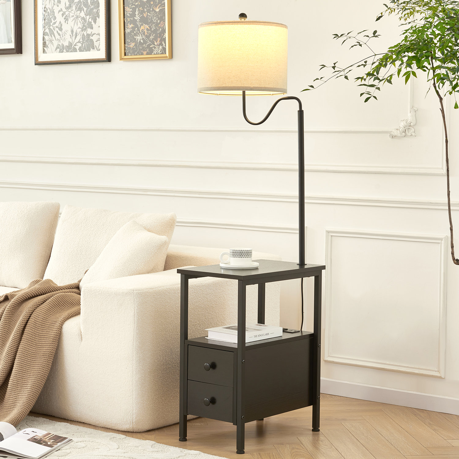 17 Stories Gorbold 2 Drawers End Table Floor Lamp with Charging Board ...