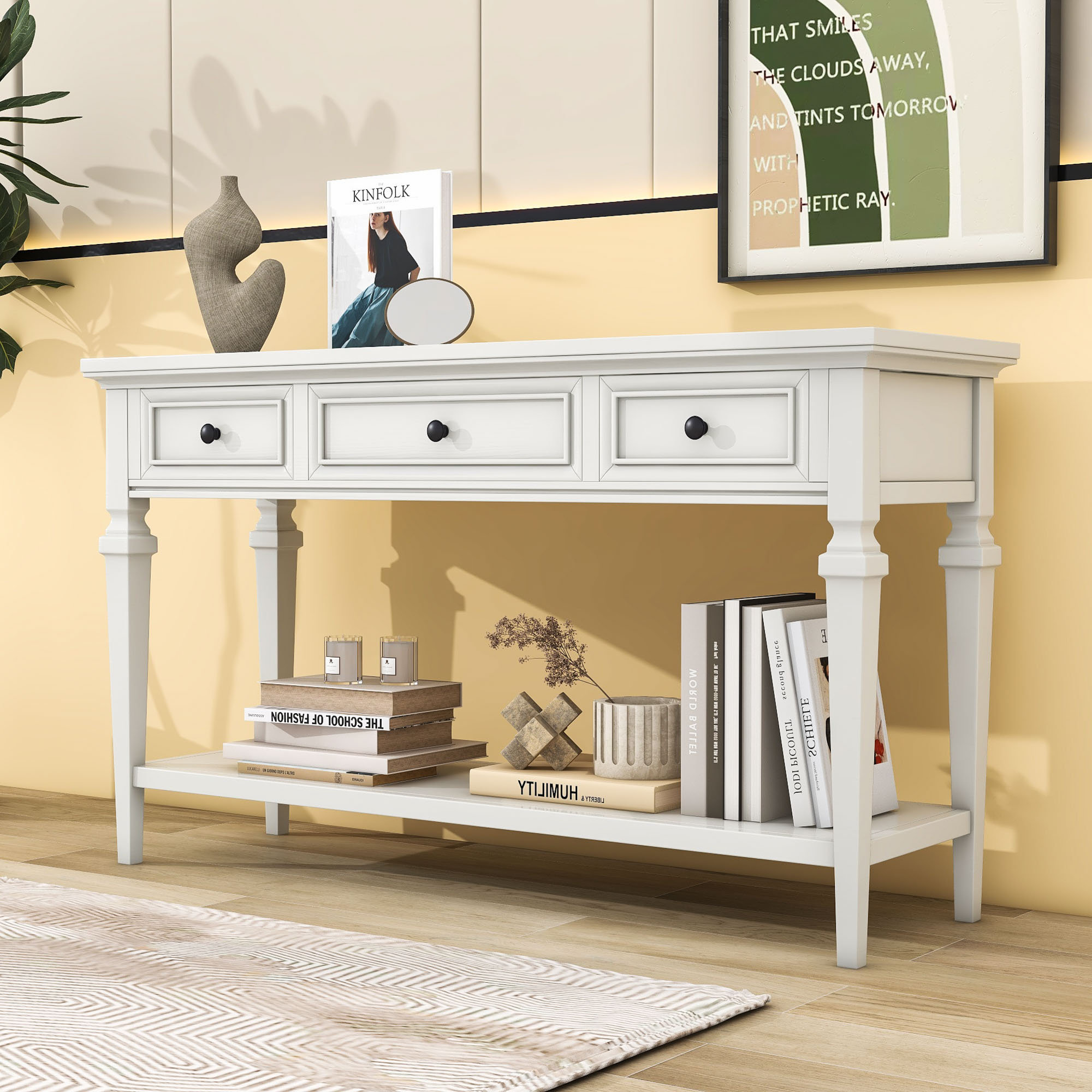 Canora Grey Tolgahan Retro Wooden Console Table with Storage Drawers ...