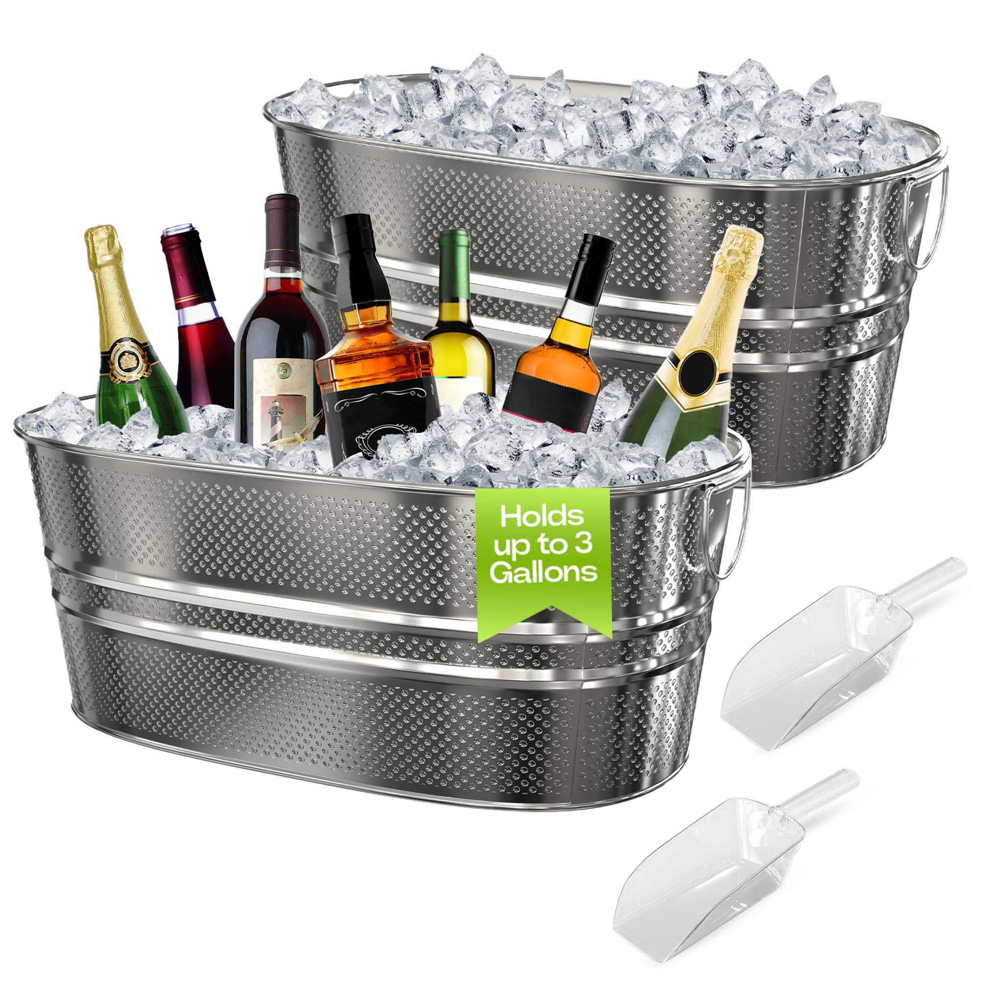Gracie Oaks 2 Pack Galvanized Tub With Handles - Beverage Tub With 2 ...