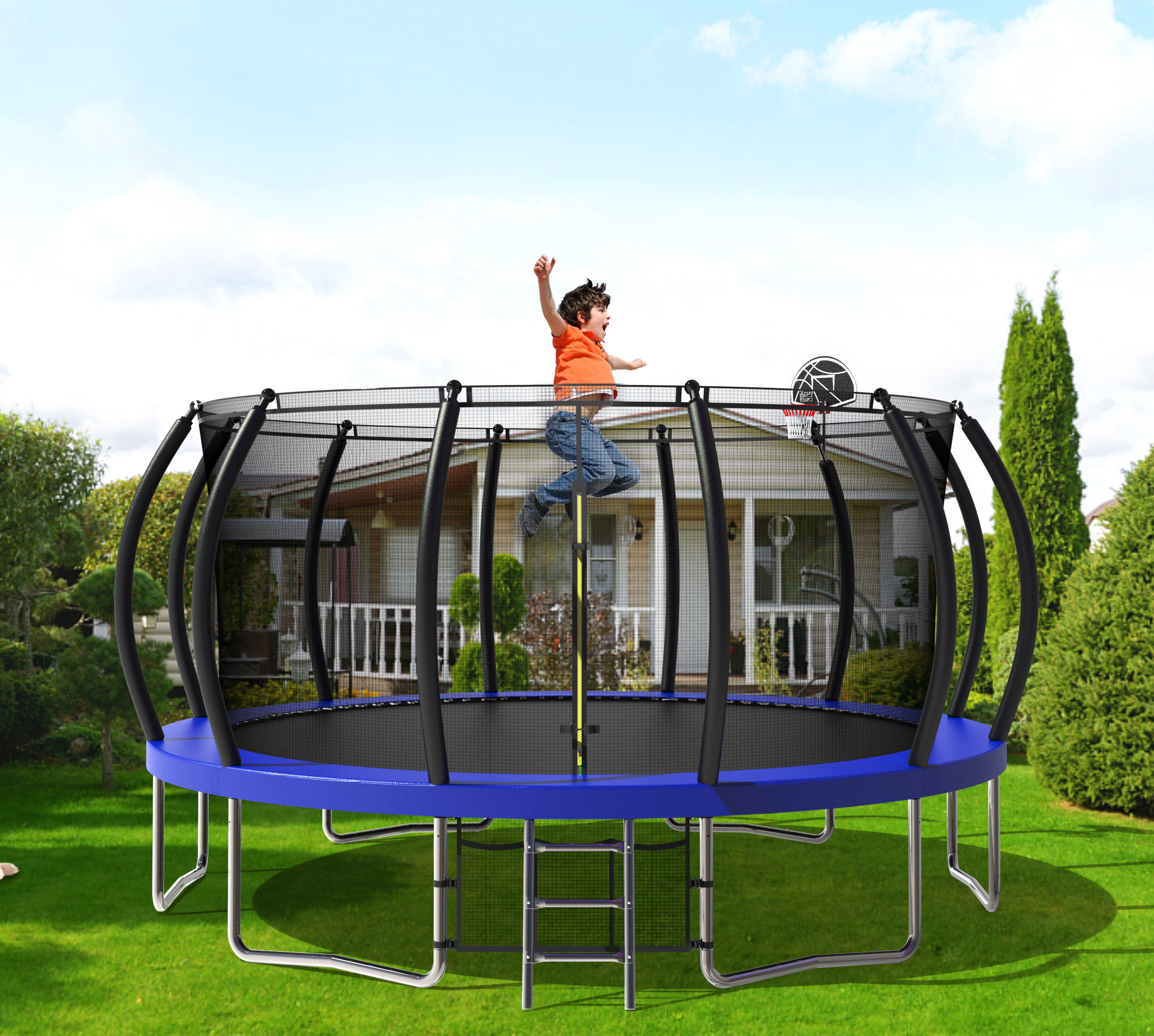 Modern Luxe Furniture 15' Round Backyard Trampoline With Safety ...