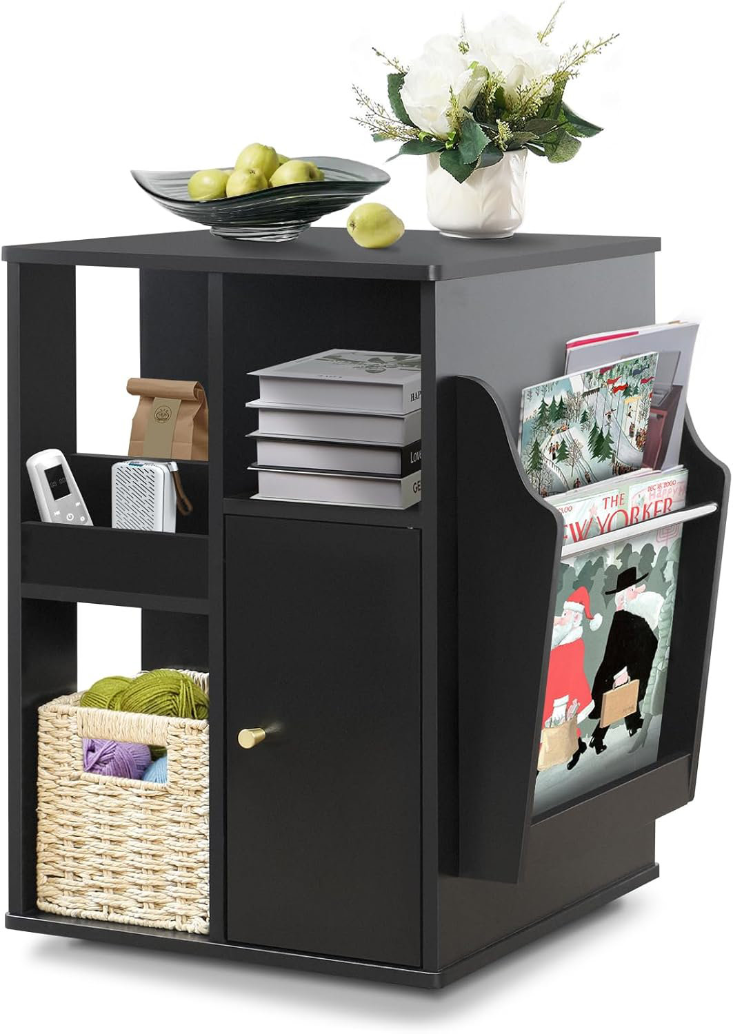 17 Stories Rotating End Table With Storage - 10-Compartment Square Side ...