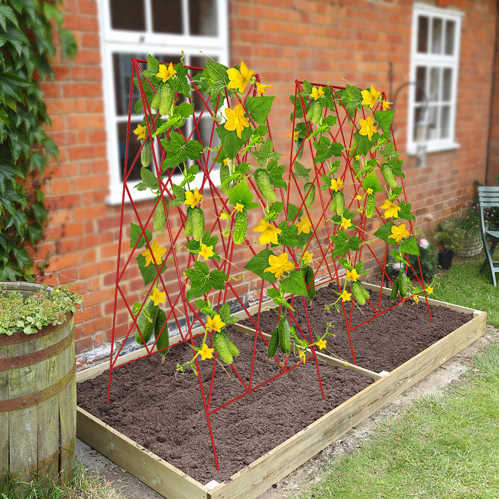 TWOTFUL Red A-Frame Metal Garden Trellis, 2 Pack, PVC-Coated Steel ...