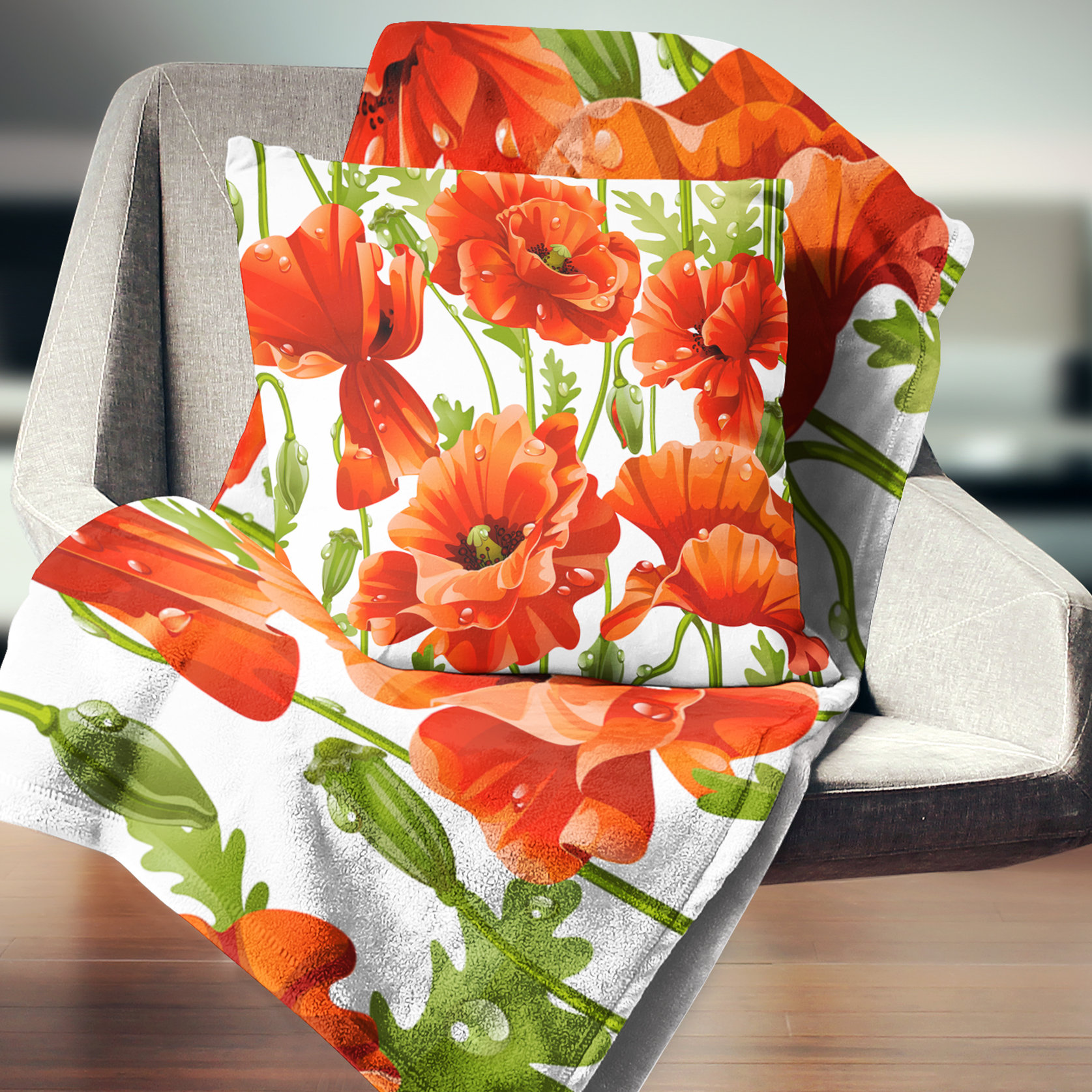 Design Art Seamless Pattern of Red Poppies - Floral Printed Throw ...