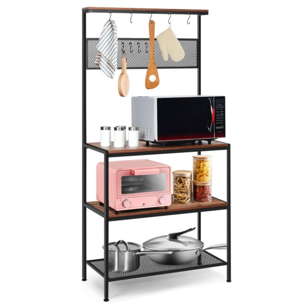 17 Stories 4-Tier Kitchen Rack Stand With Hooks And Mesh Panel | Wayfair