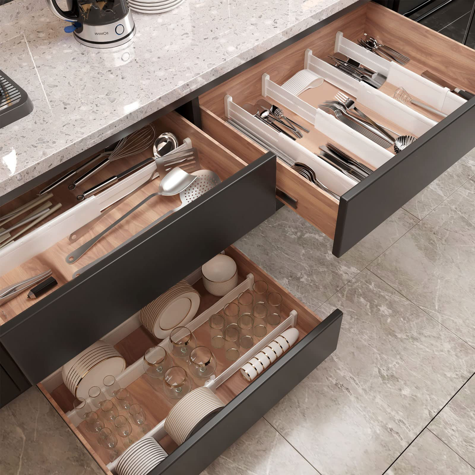 Rebrilliant Expandable Drawer Dividers, Large Kitchen Utensils Drawers ...