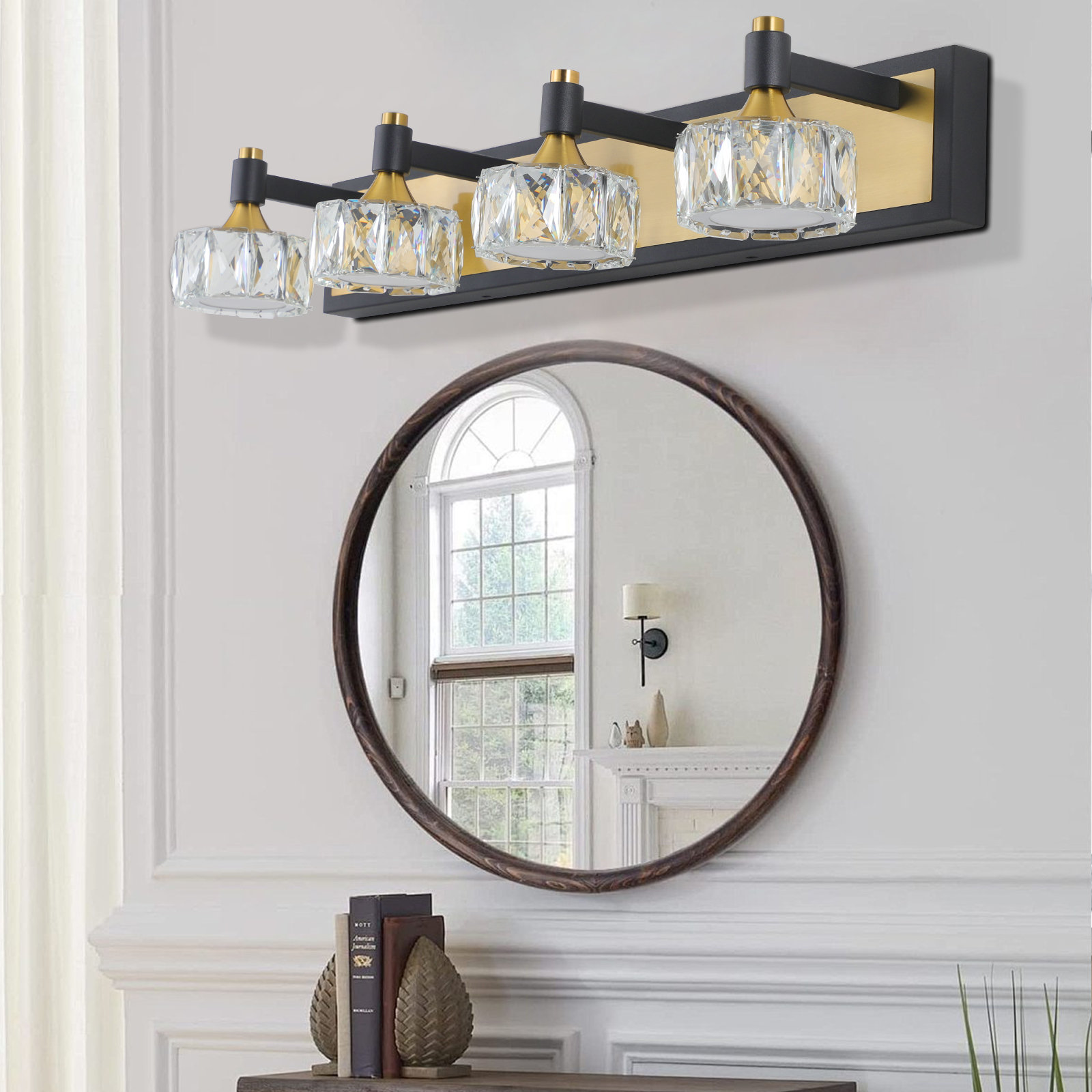 Mercer41 Yellow Brown, Led Four Light Modern Crystal Bathroom Vanity ...