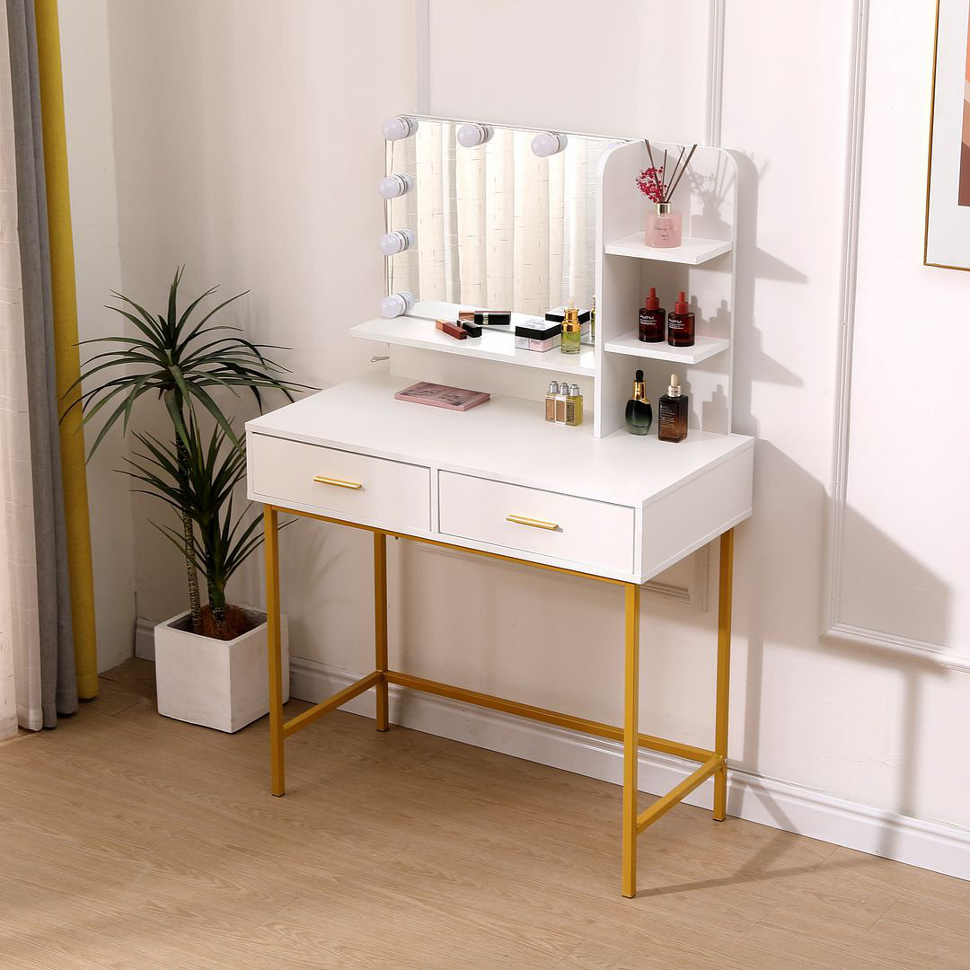 Fairmont Park Acea White Gold Dressing Table Makeup Table with Mirror ...