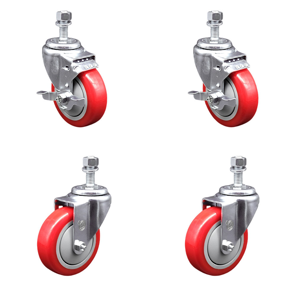 Service Caster Polyurethane Swivel 10mm Threaded Stem Caster Set with ...