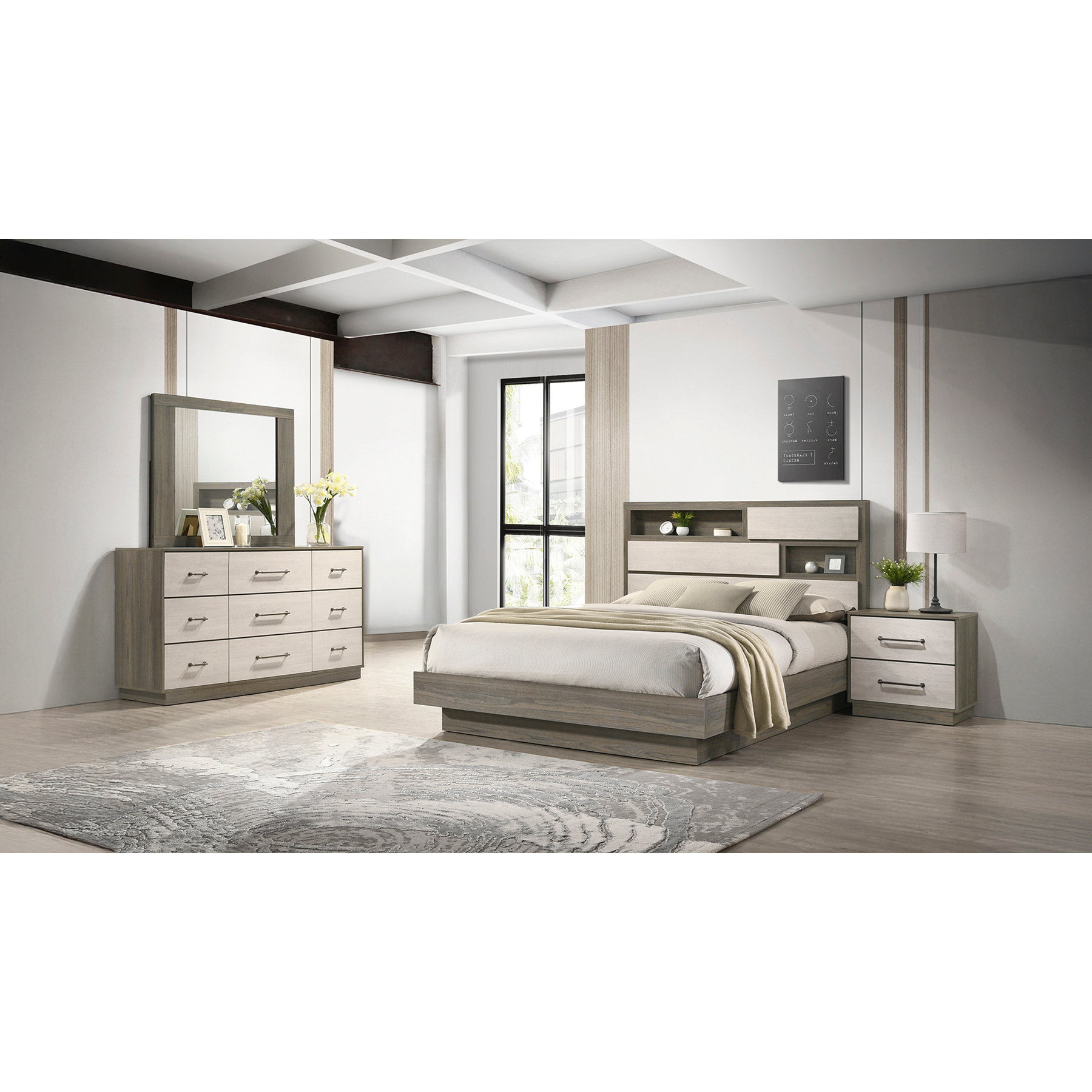 Latitude Run® Gem Modern Style 4 Pc Full Bedroom Set Made with Wood in Beige & Brown | Wayfair