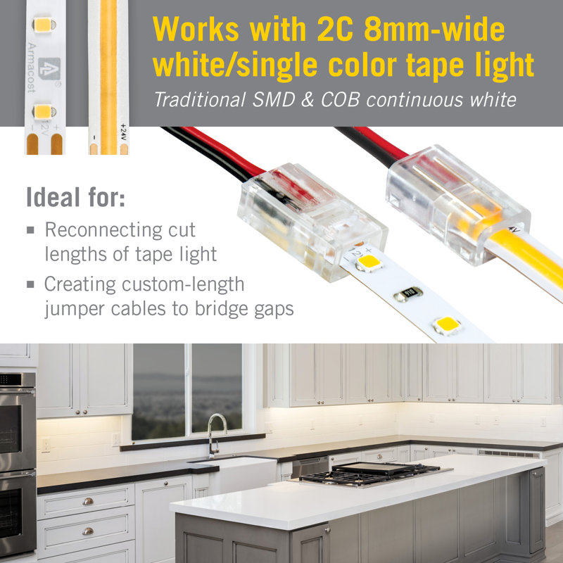 Armacost Lighting 2 Pin LED Strip Light Wire to Tape Connectors, 6 Pack ...