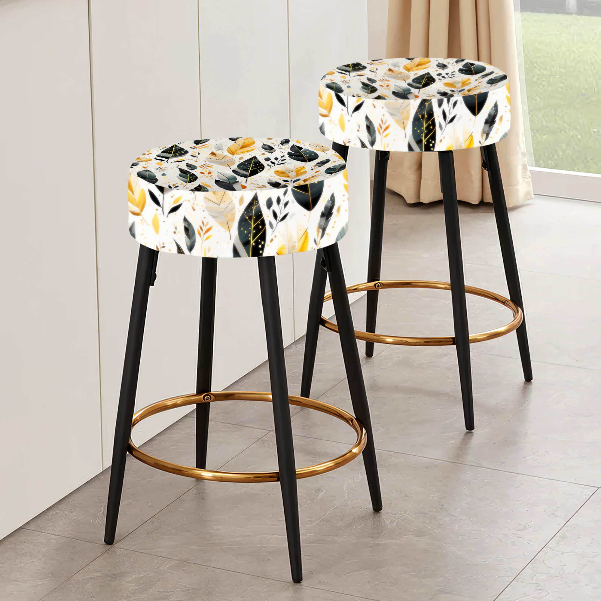 Design Art Tribal Fusion Marble Pattern V - Marble Bar Stools Set Of 2 ...