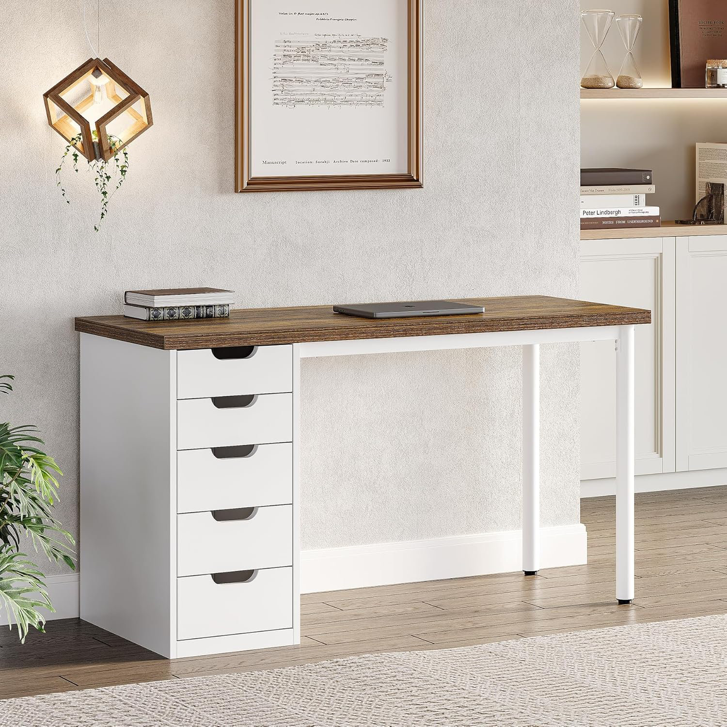 Latitude Run® Computer Desk With 5 Drawers, 47 Inch Modern Simple Study ...