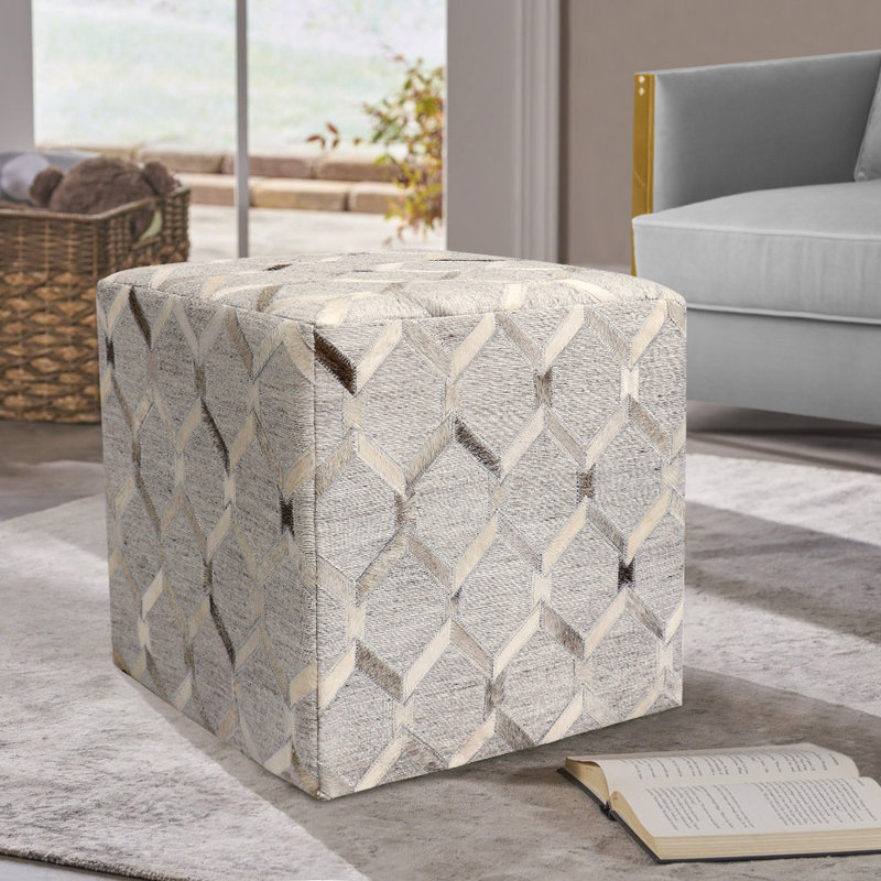 Pasargad Galaxy Silver Cowhide Pouf 18" & Reviews | Wayfair