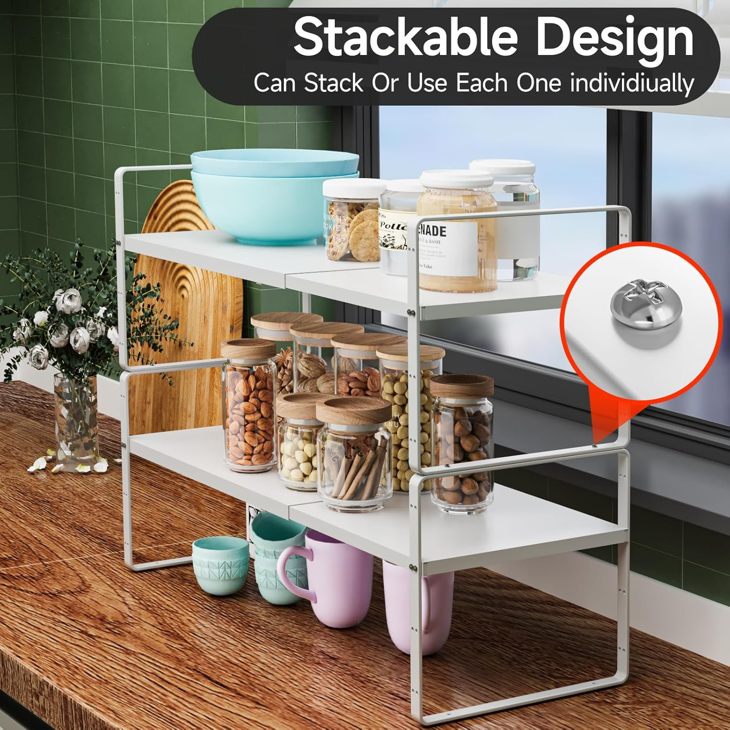 Latitude Run® 2-Pack Expandable Cabinet Shelf Organizers, Adjustable ...