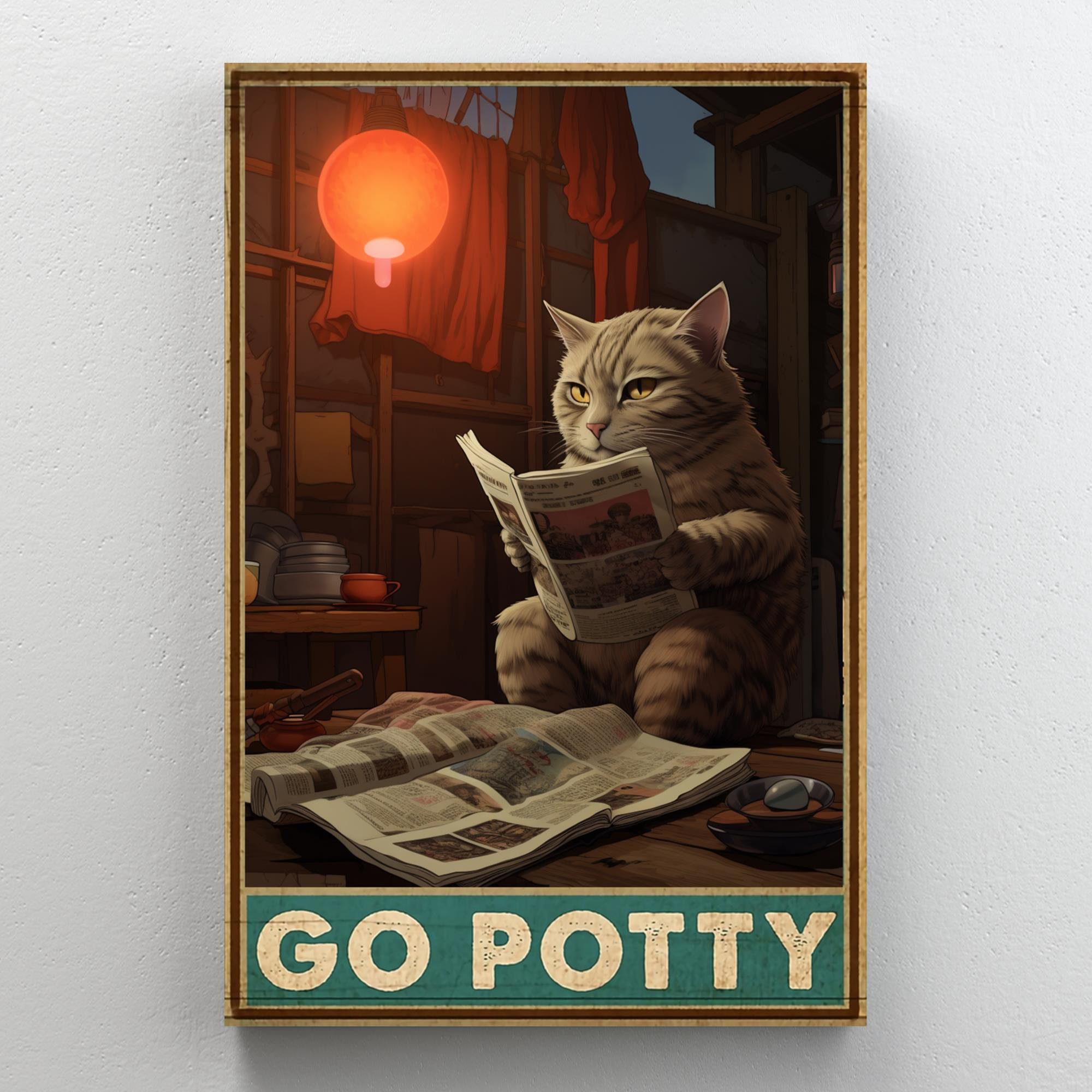 Trinx " Cat Read Newspapers Go Potty - 1 Piece Rectangle Graphic Art ...