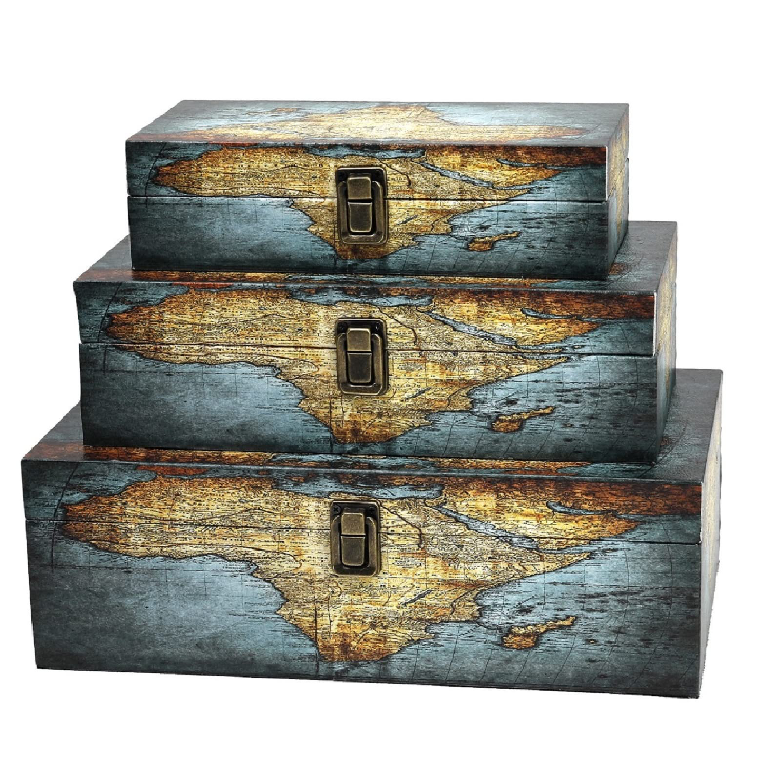Rosalind Wheeler Wood Storage Box Set Of 3, Vintage Decorative Nesting ...
