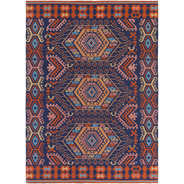 Bungalow Rose Dibesh Handmade Flatweave Navy, Burnt Orange Indoor ...