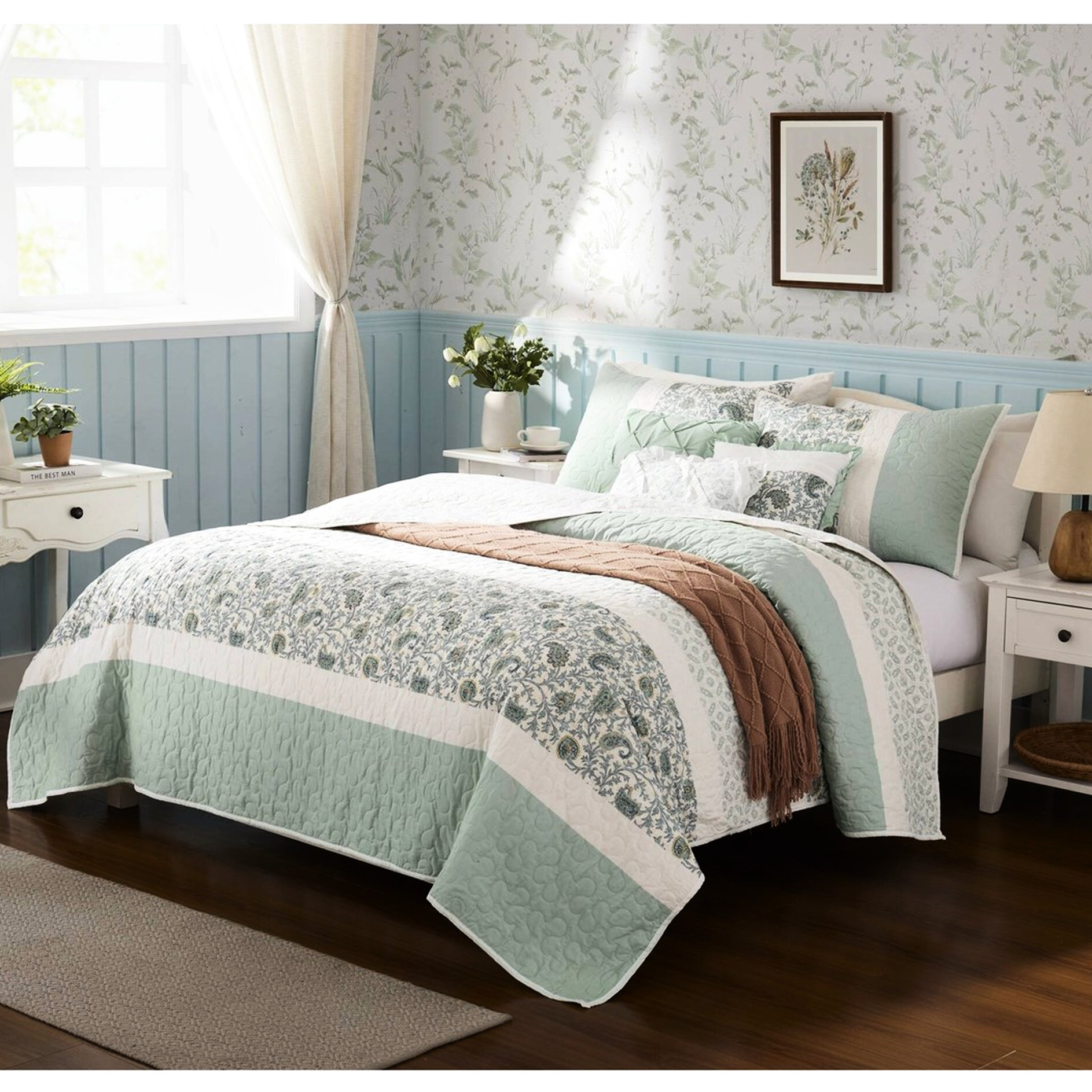 Banior 6 Piece Cotton Quilt With Faux Fur Decorative Pillows - Dawn ...