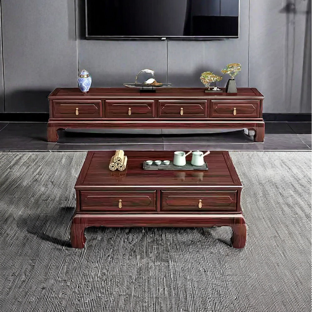 moonlight design New Chinese solid wood TV cabinet coffee table set ...