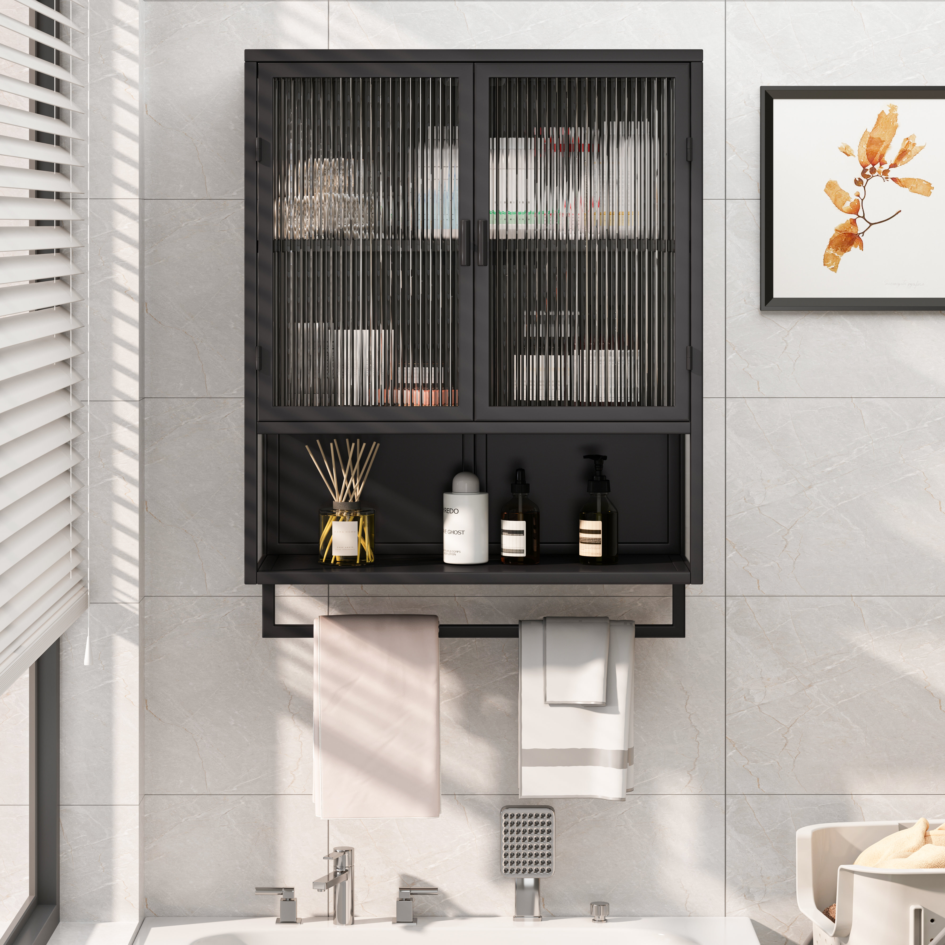 Latitude Run® Zehava Glass Doors Wall Bathroom Cabinet, Wall Mounted ...