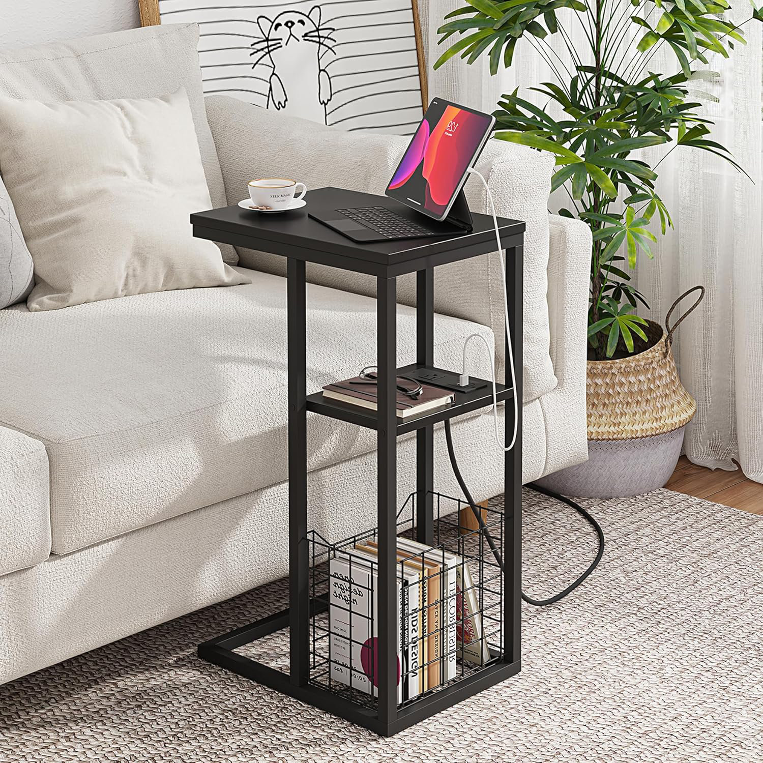 Latitude Run® C-Shaped End Table With Charging Station, Multi ...