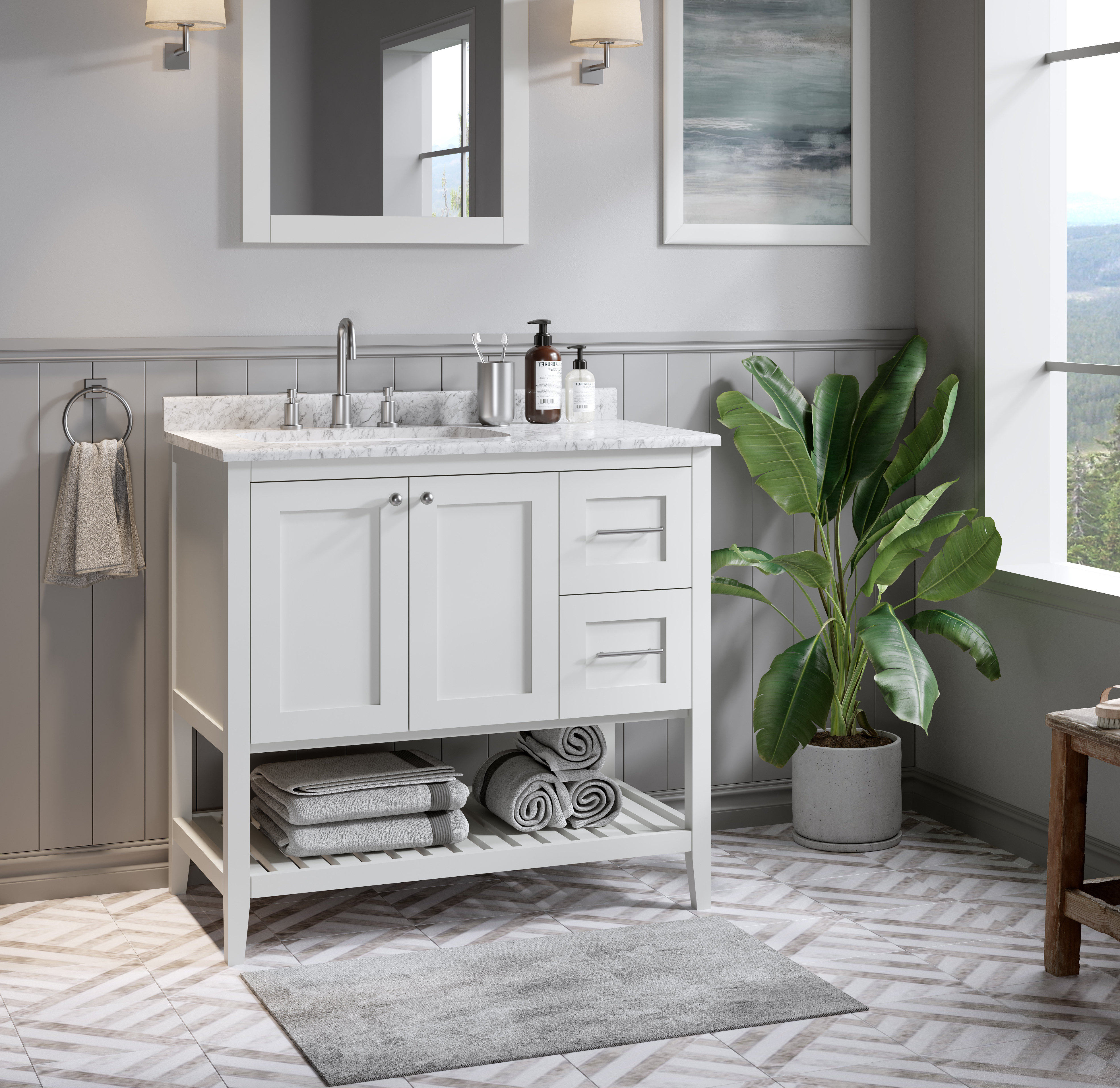 Winston Porter Chrisna 37" Single Bathroom Vanity with Carrara Quartz ...