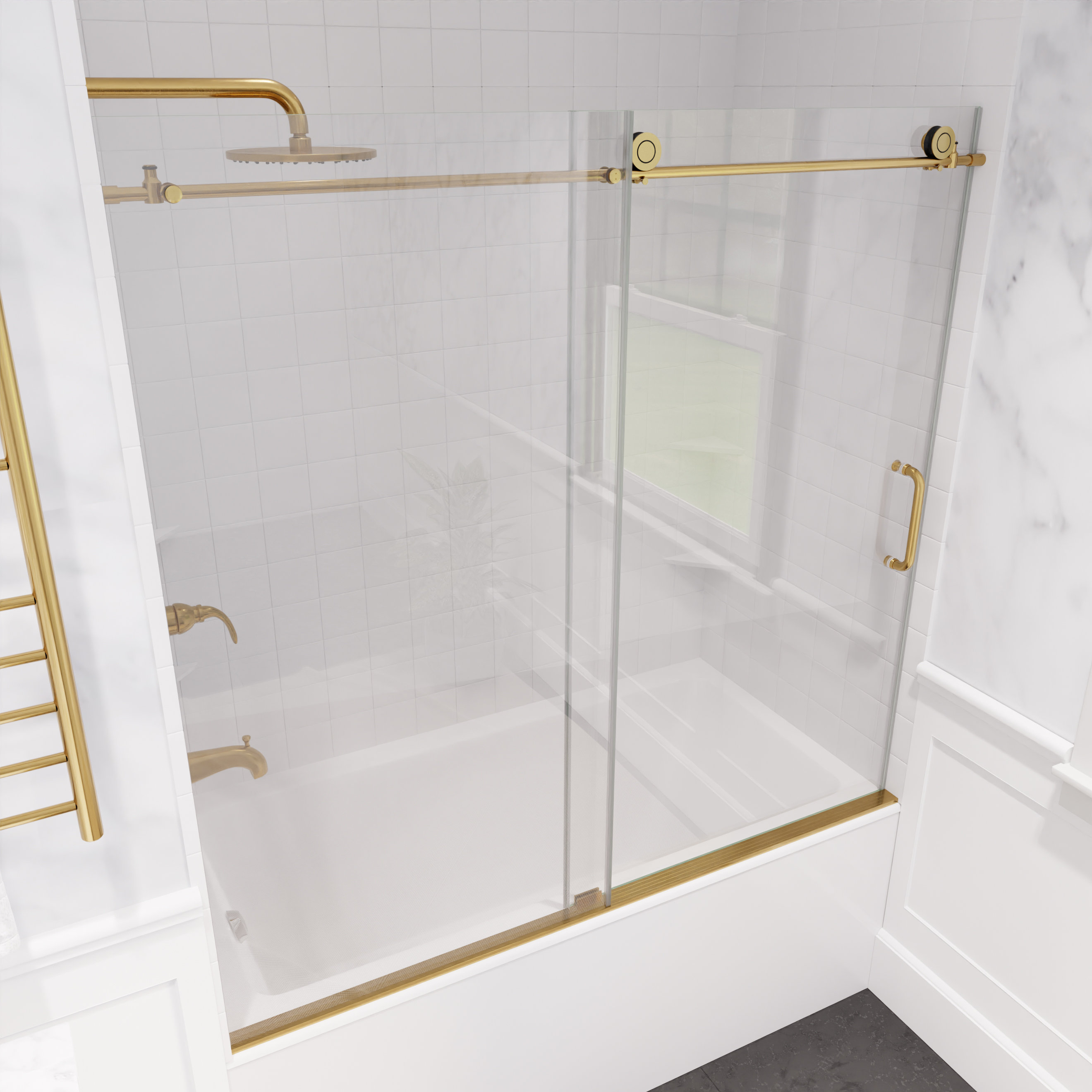 ANZZI Raymore Series 60'' W x 62'' H Single Sliding Frameless Tub Door with Clear Glass | Wayfair