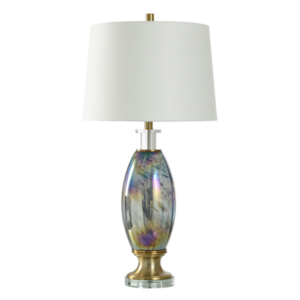 StyleCraft Home Feisty Gold - Iridescent Glass Table Lamp - White Shade ...