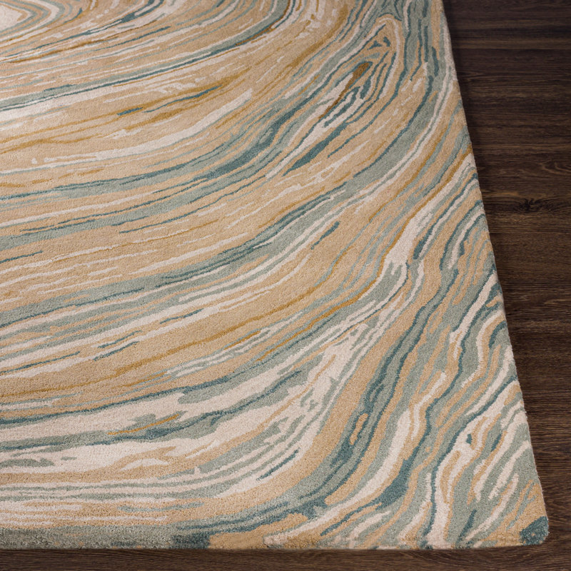 Etta Avenue™ Samantha Abstract Handmade Tufted Wool Camel/Teal Area Rug ...