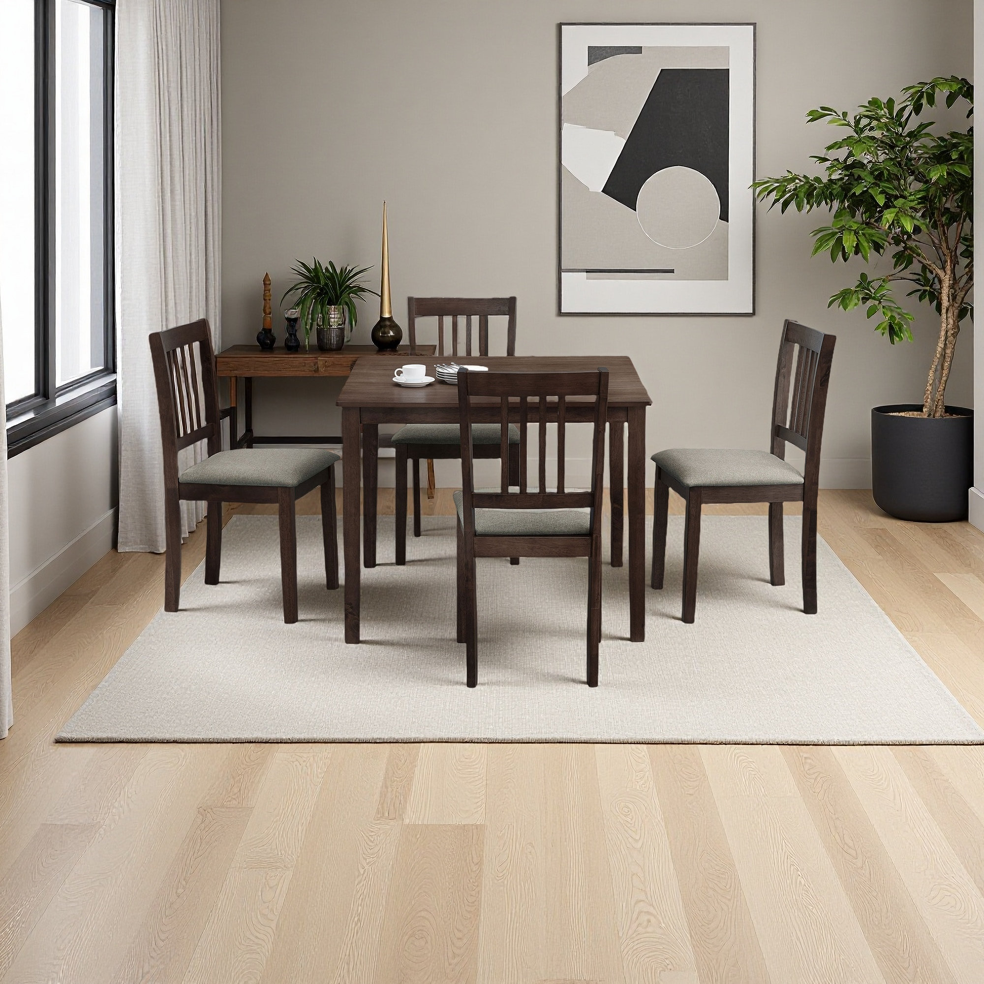 Winston Porter (1 Table With 4 Chairs)Wooden Dining Table Set, Mid ...