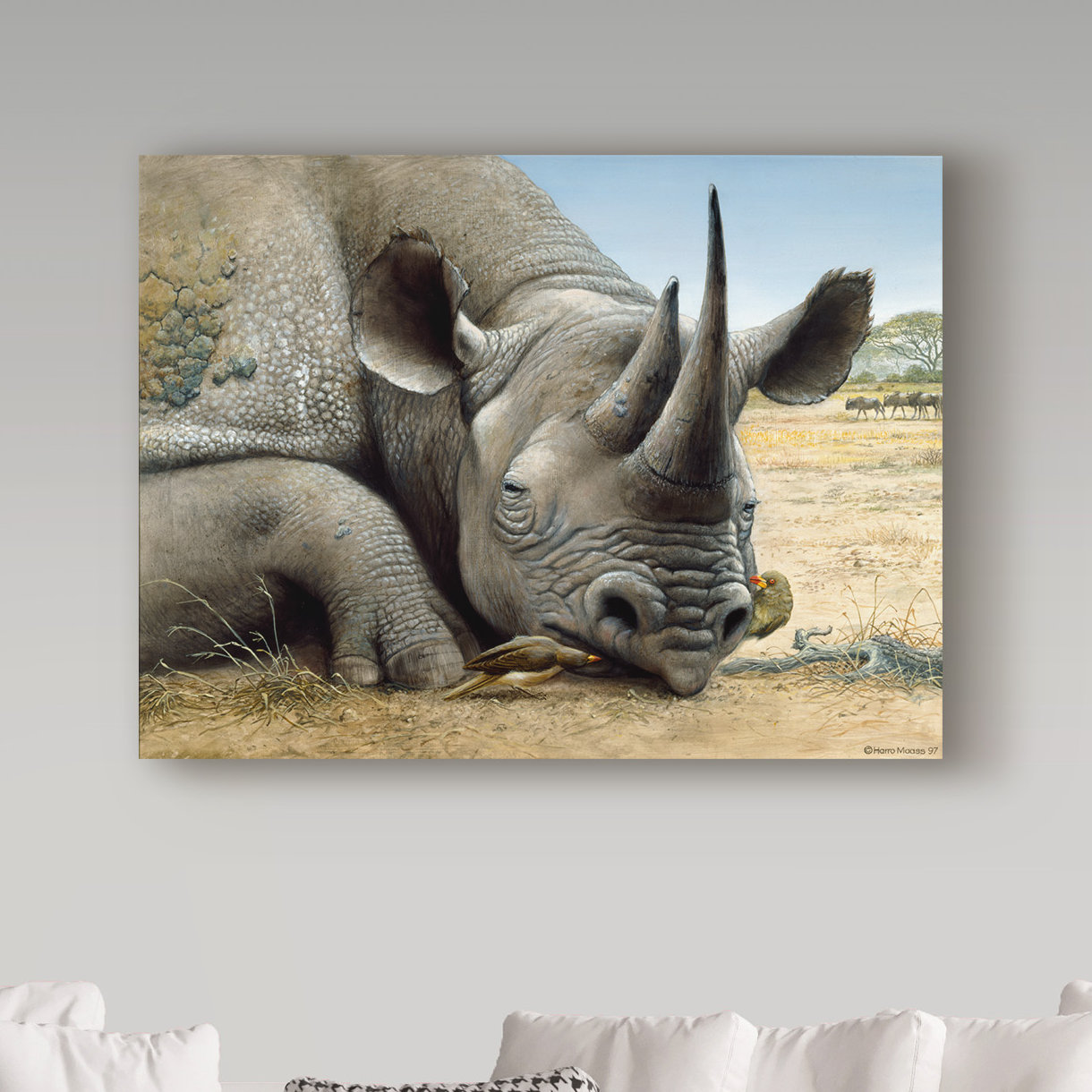 Ebern Designs Yand 'Black Rhino' Acrylic Painting Print on Wrapped ...