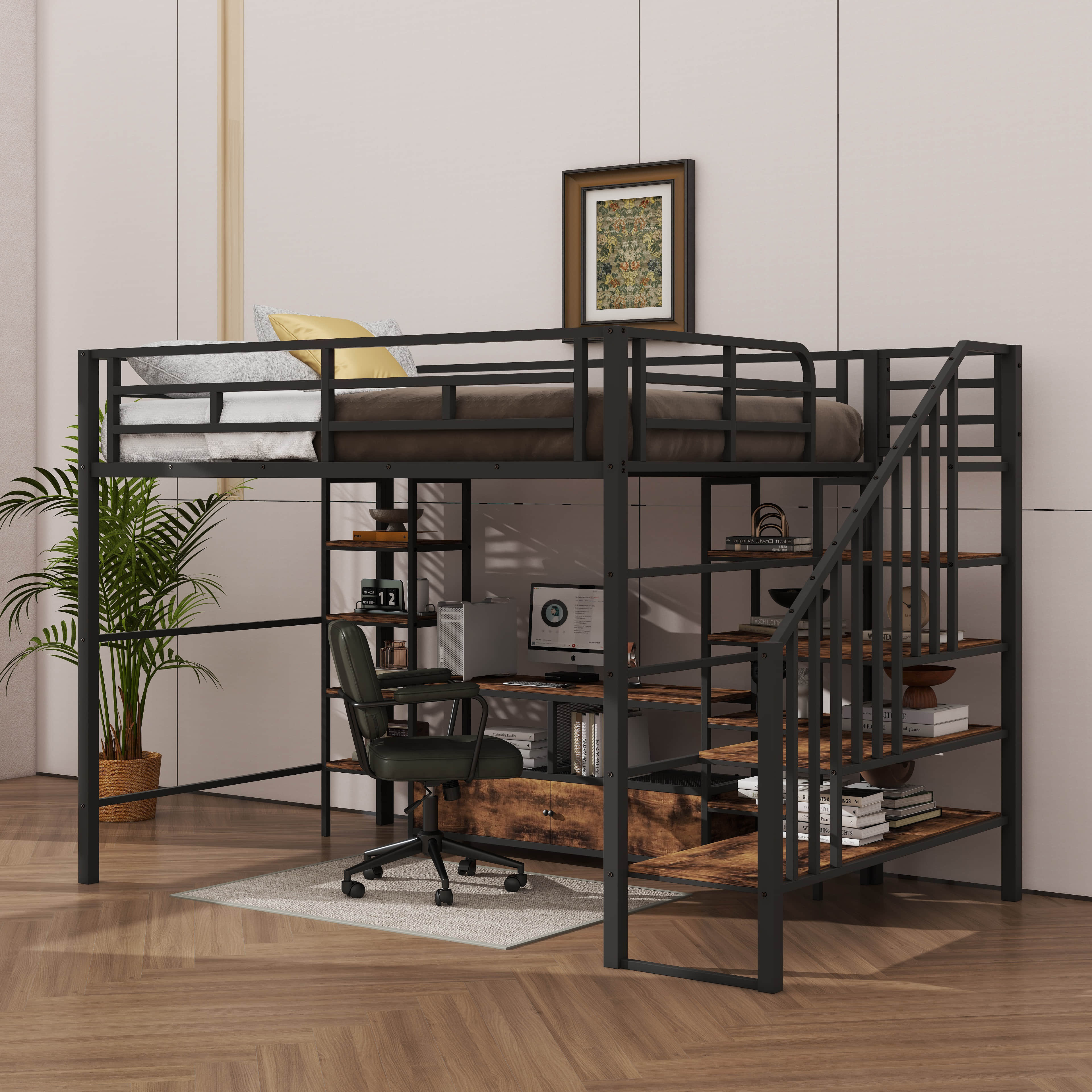 Mason & Marbles Spacious Full-Size Metal Loft Bed With Built-In Desk ...