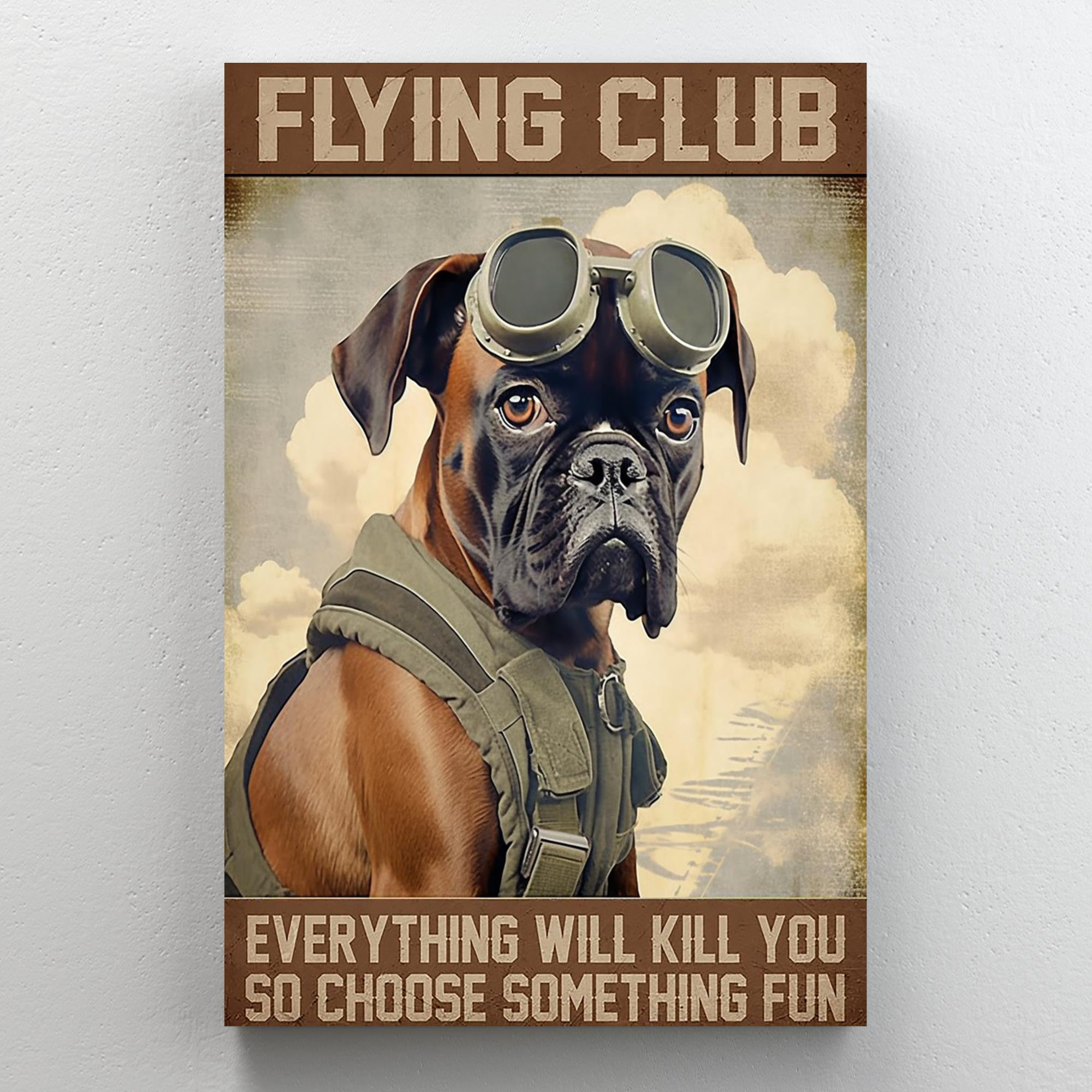 Trinx Kyleemarie Boxer Dog Flying Club On Canvas Graphic Art | Wayfair