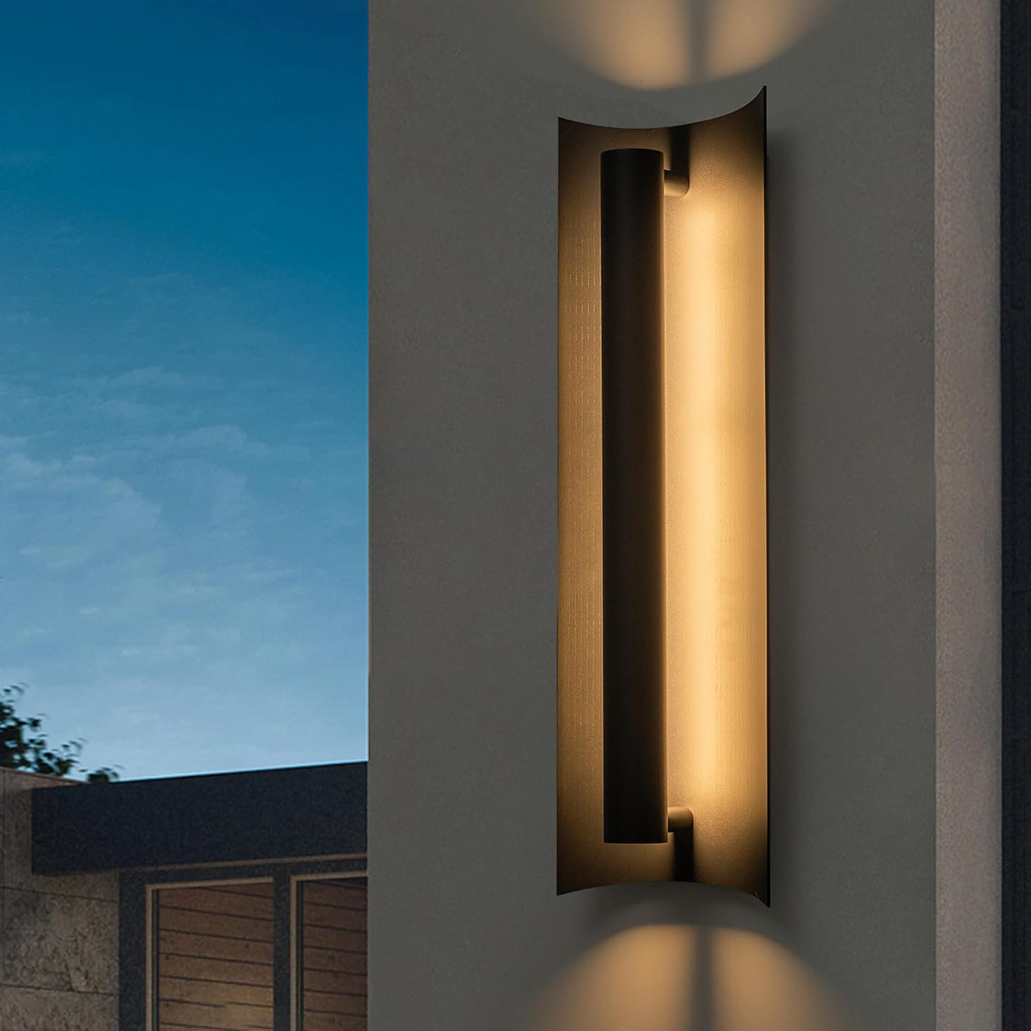 Orren Ellis 20-Inch Modern LED Outdoor Wall Light, Dimmable Black ...