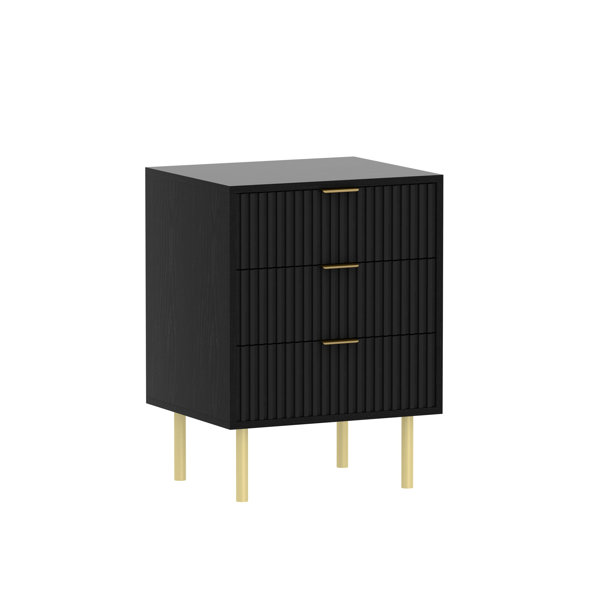 Mercer41 Black Fluted Ribbed 3 Drawer Nightstand, Chest of Drawers ...