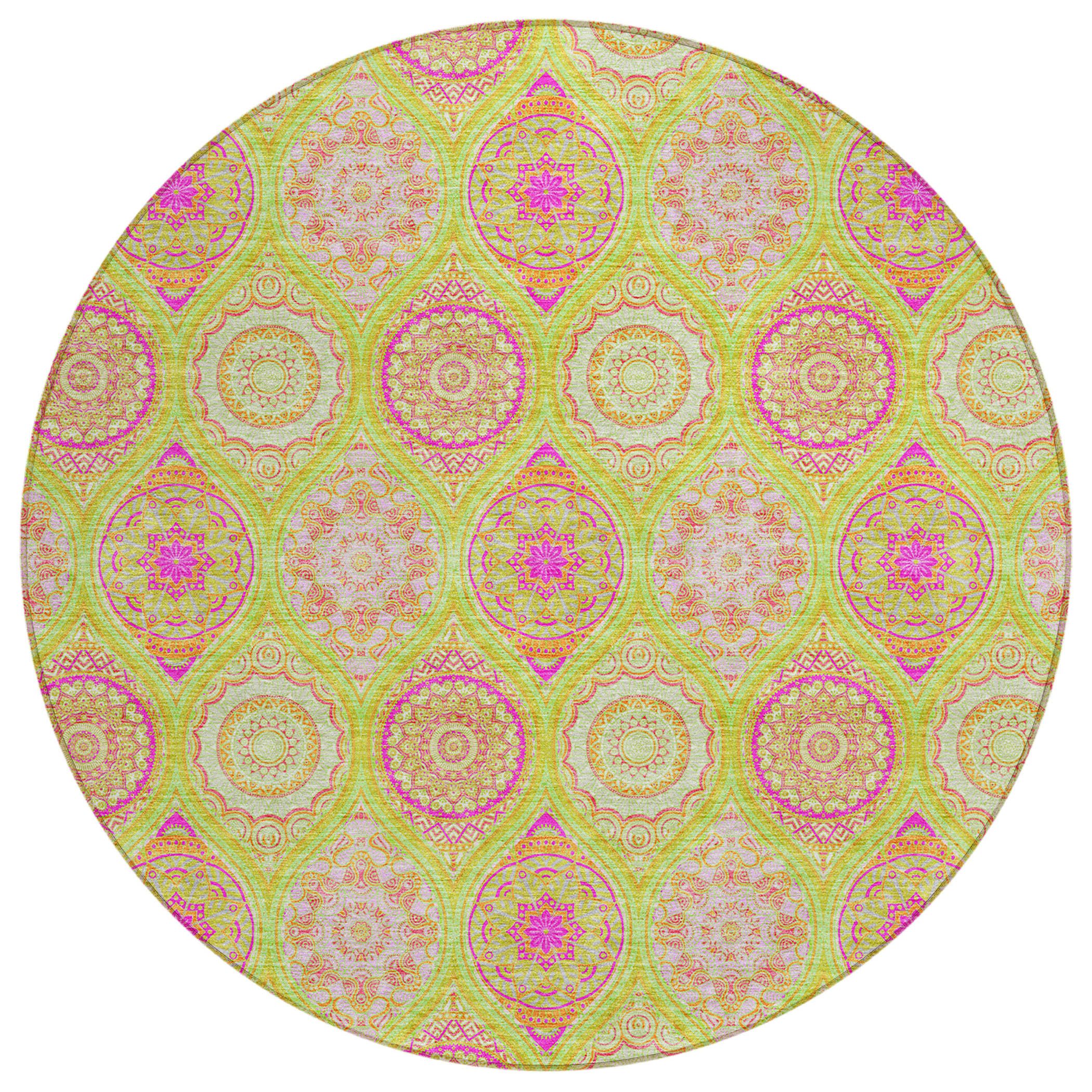 lime green patterned rug