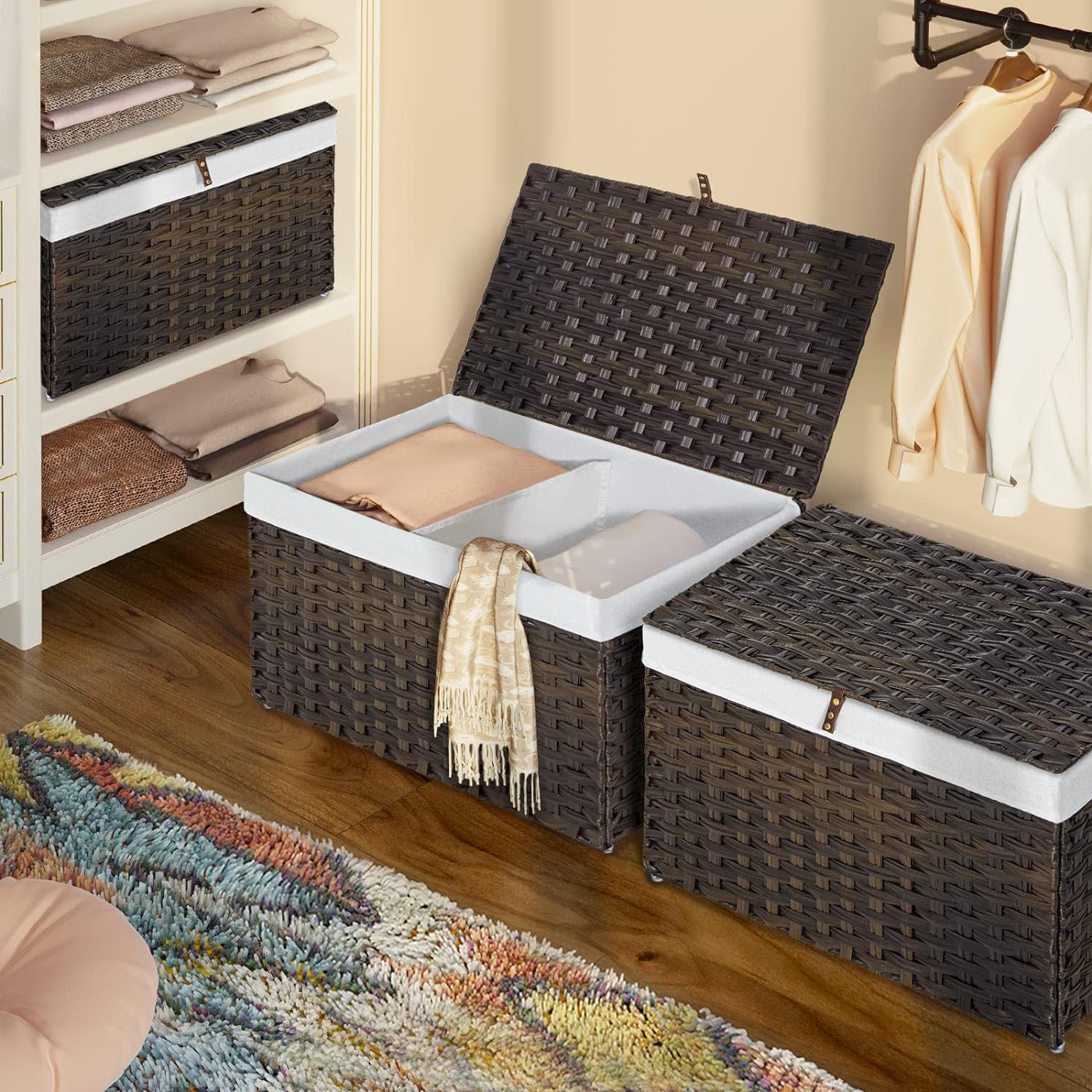 Bay Isle Home™ Storage Basket With Lid, 105L Large Wicker Basket With ...