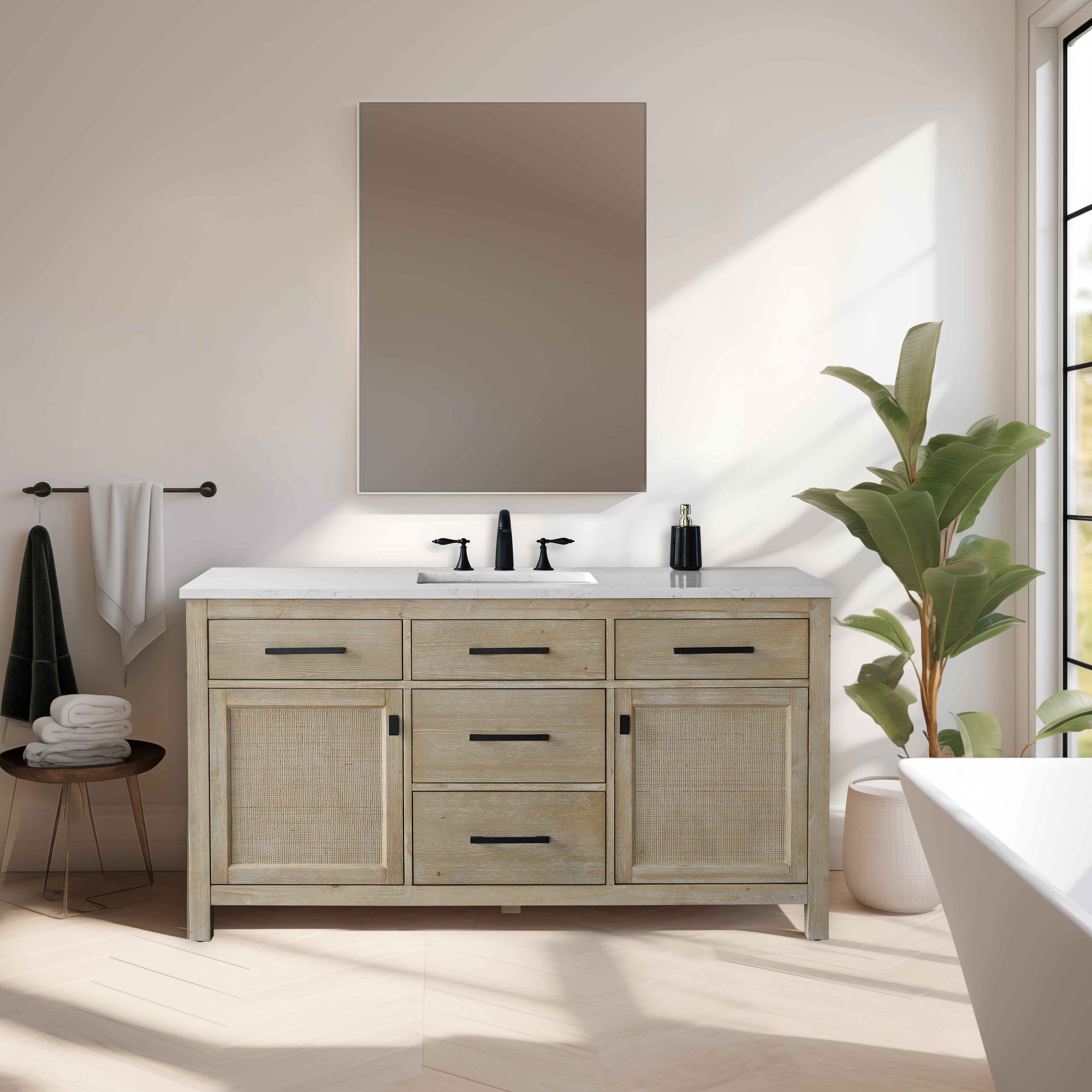 Mercer41 Marquist 60" Single Bathroom Vanity With Stone Top | Wayfair