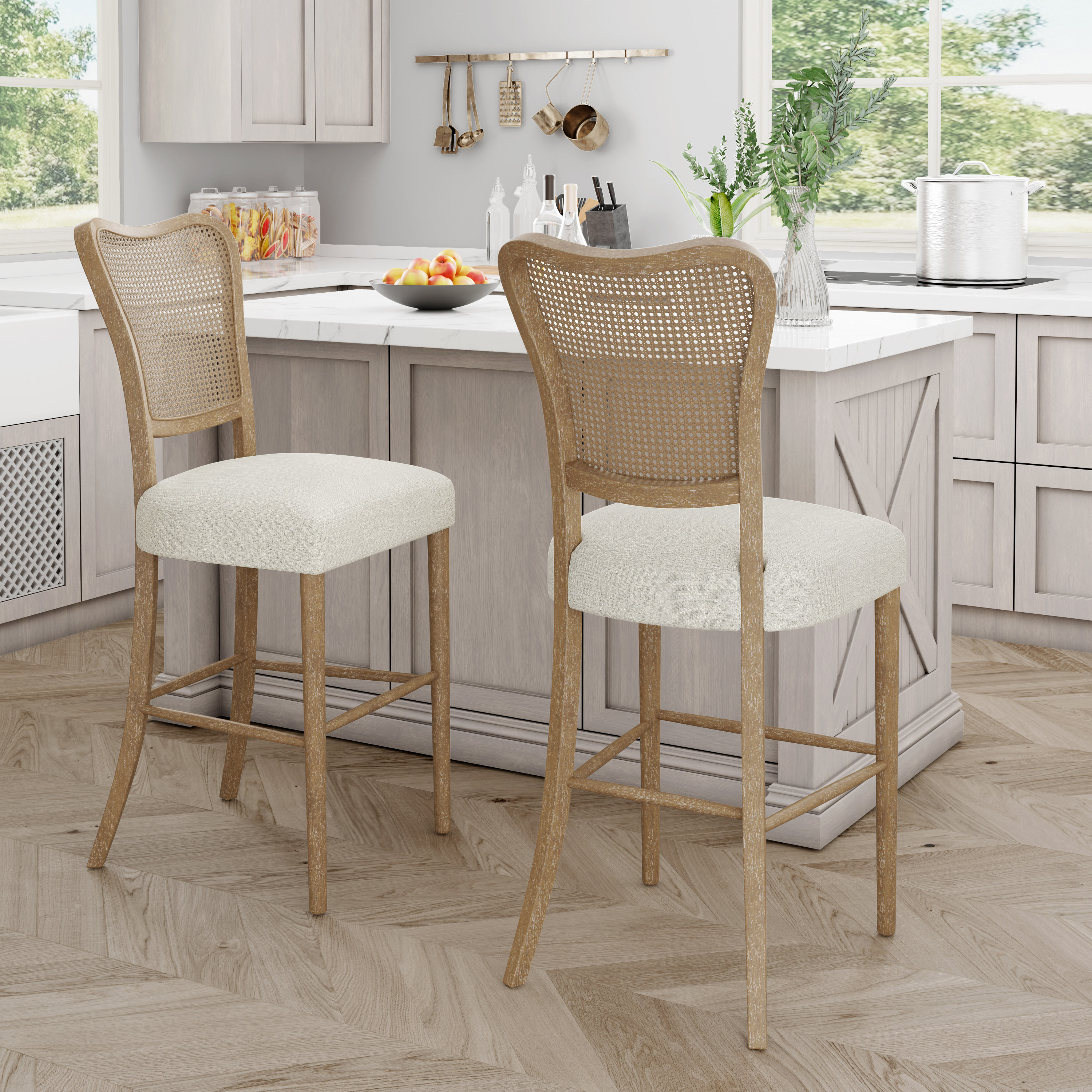 Bayou Breeze Rattan Back Counter Height Chair Set of 2, Rustic ...