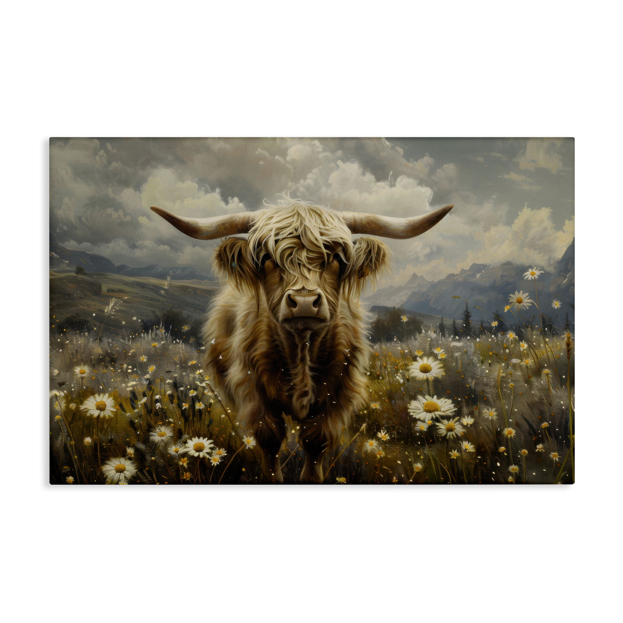 Union Rustic Cattle in Daisy Field Canvas Wall Art by LSR Design Studio ...