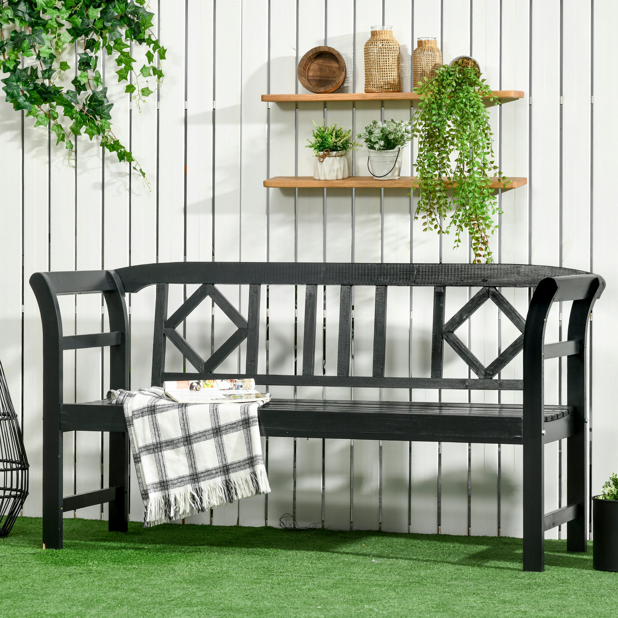 Latitude Run® Outsunny Wooden Patio Bench, Outdoor Garden Bench With ...