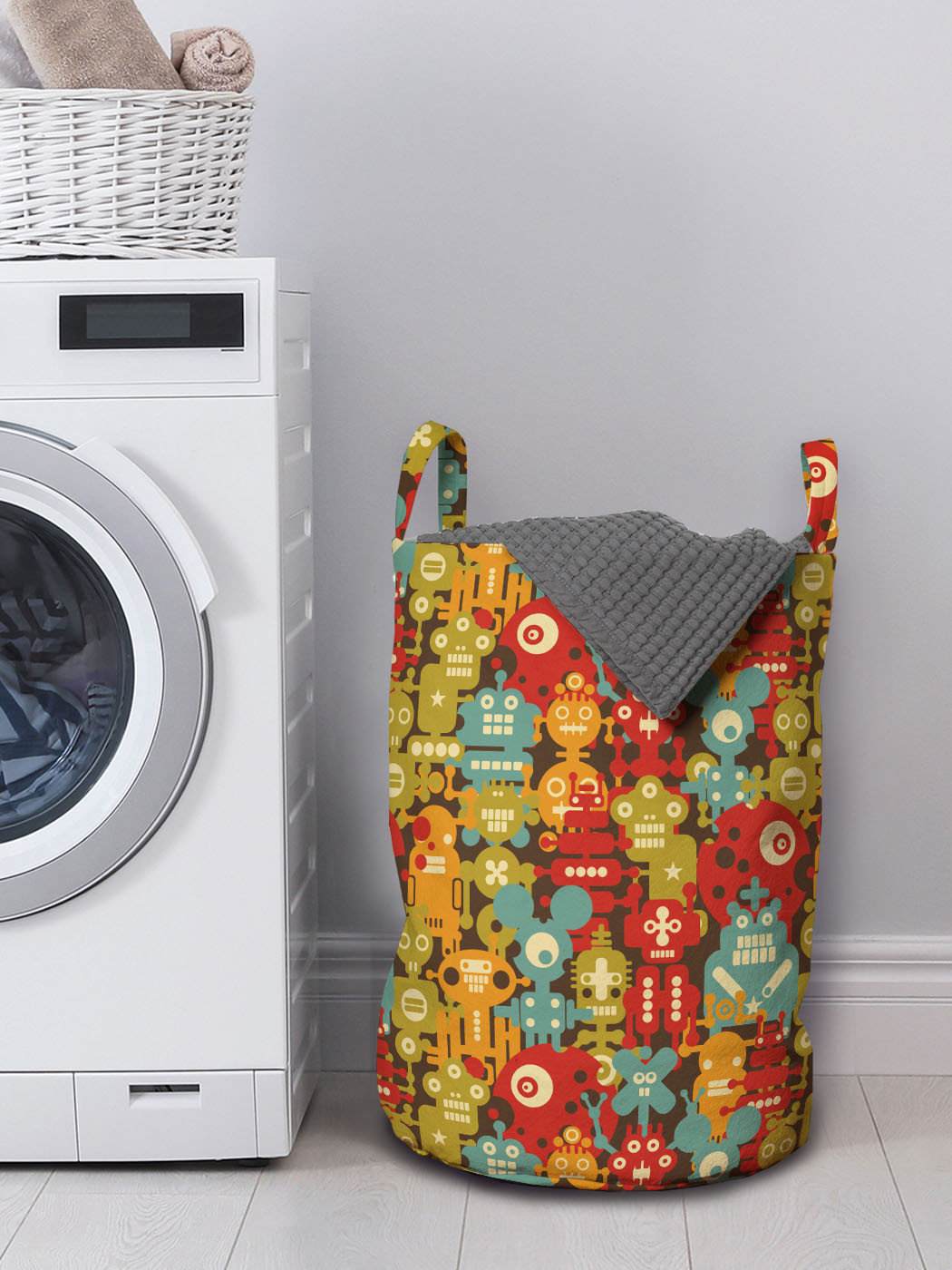 East Urban Home Cartoon Laundry Bag, Fantasy Alien Robots Print, 13" x ...