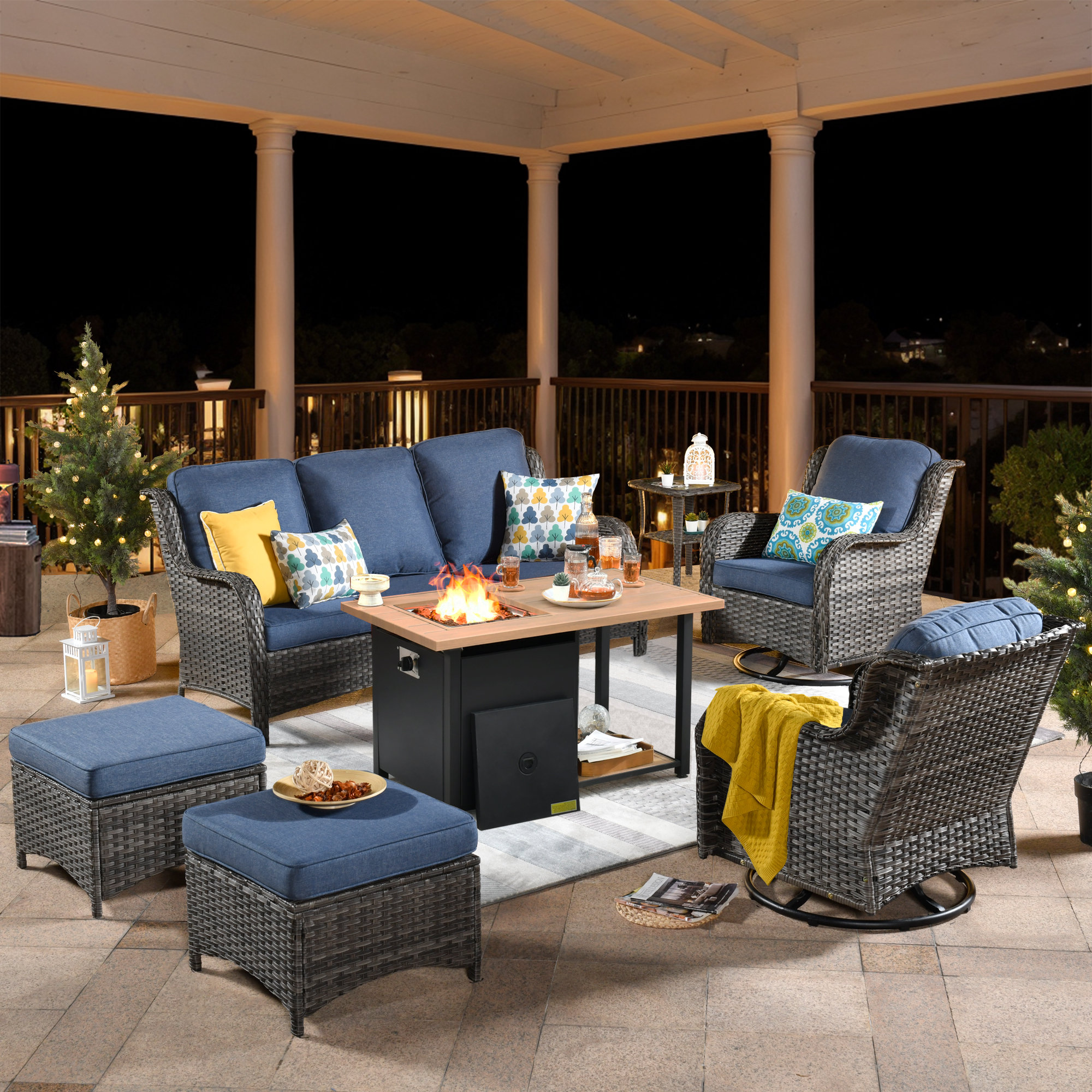 Lark Manor 7 Piece Sofa Seating Group With Fire Pit And Cushions ...